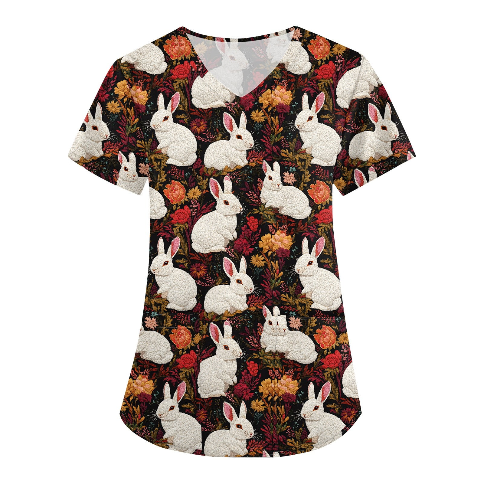 Plus Size Easter Scrub Tops Women Fun Prints V-Neck Short Sleeve Top ...