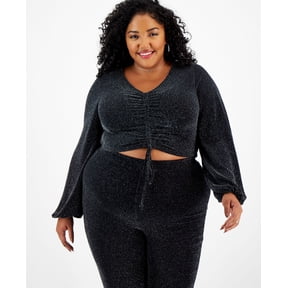 ON 34TH Womens Plisse Peplum Blouse, Black, Plus Size, 2X - Walmart.com