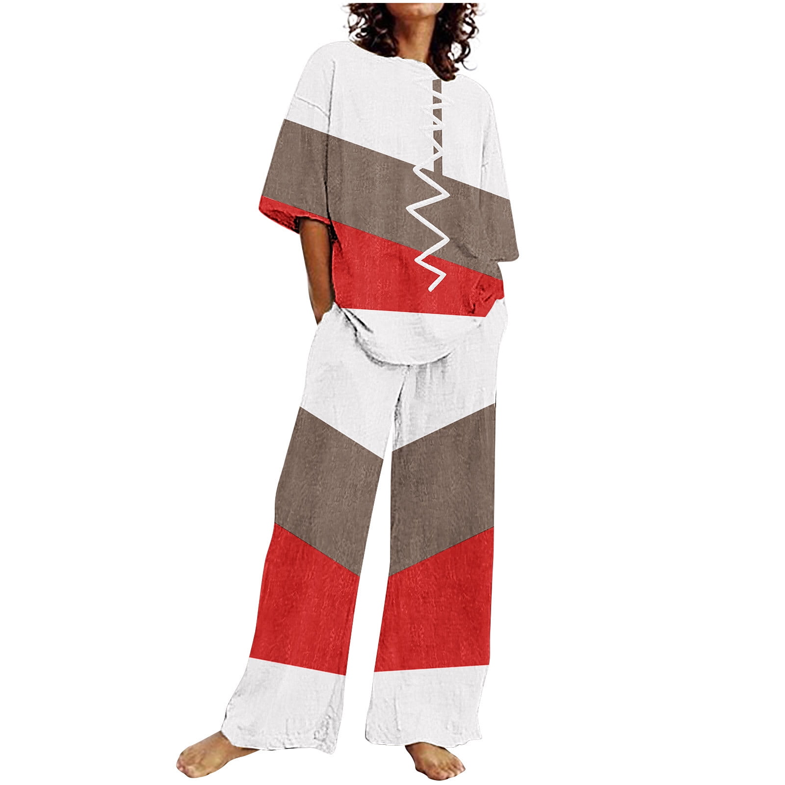 Plus Size Fall Clothing Set for Women Beige Women Outfit Cotton Two ...