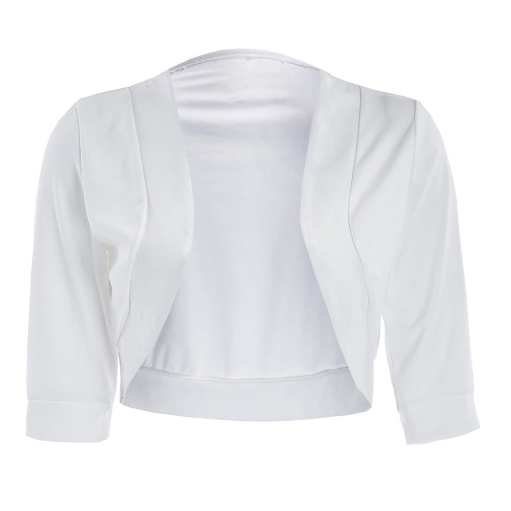 Plus Size Fashion Solid Color Women Open Front 3/4 Sleeve Bolero Shrug ...