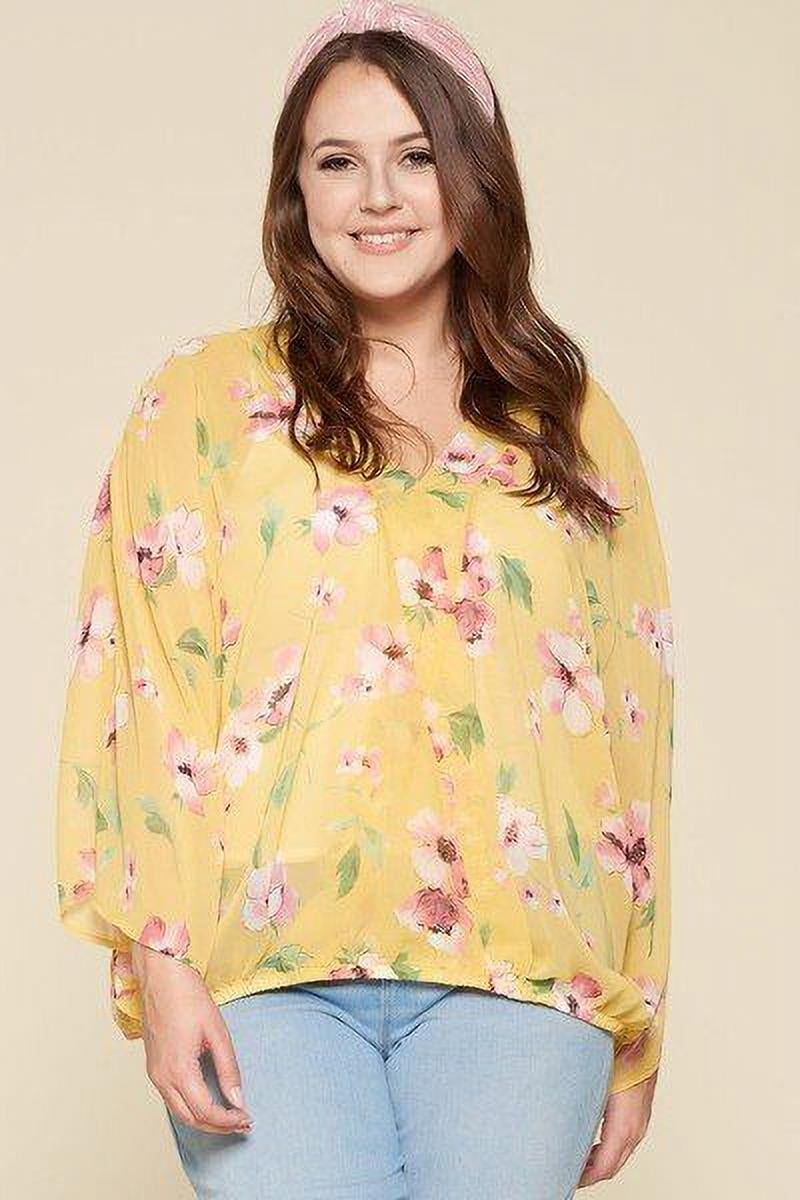 Plus Size Floral Chiffon Sheer Surplice Top 2XL - Walmart.com