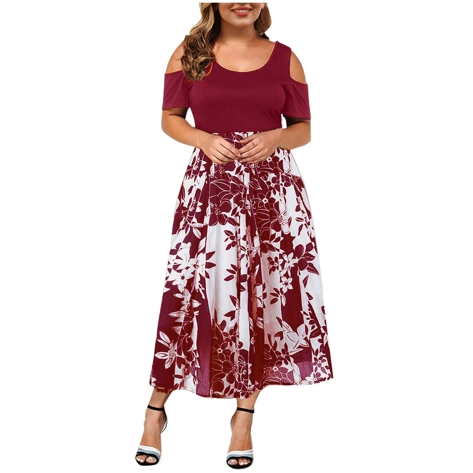 Plus Size Floral Maxi Dresses For Women Plus Size Cold Shoulder Dresses