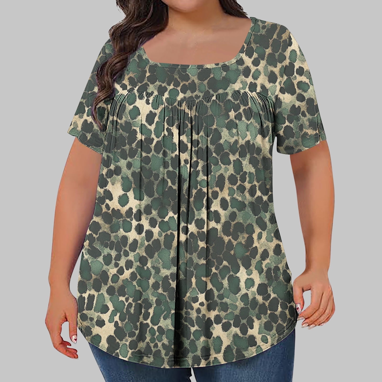 Plus Size Floral Shirts for Women Spring Summer 2025 Square Neck Tunic ...