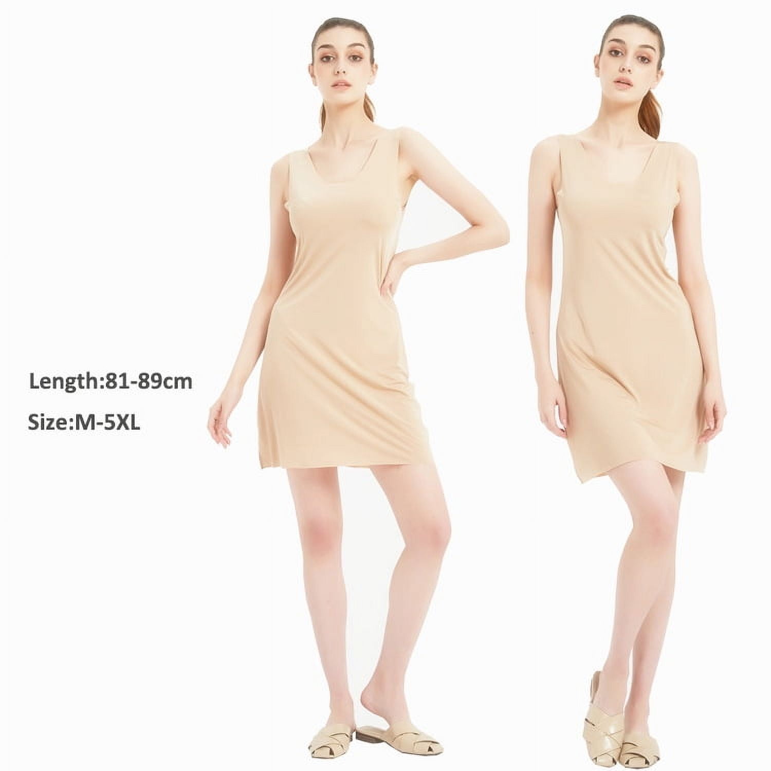 Plus Size Full Slips Dresses For Women Thin Seamless Ice Silk Summer Petticoat Underskirt Dress ...