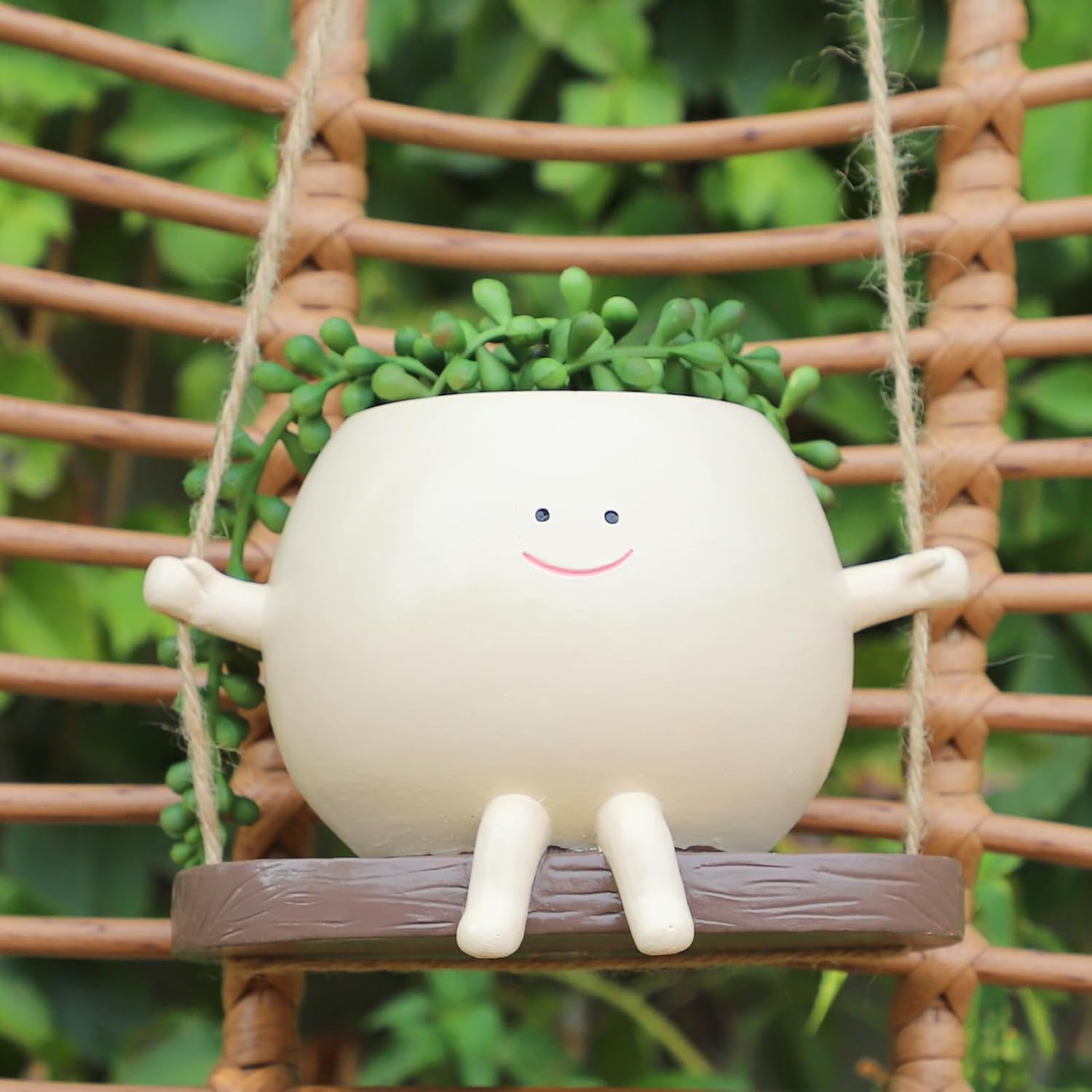 Plus Size Glossy Hanging Planter, Large Swing Smiley Face Planter Pot Head for Indoor Outdoor ...