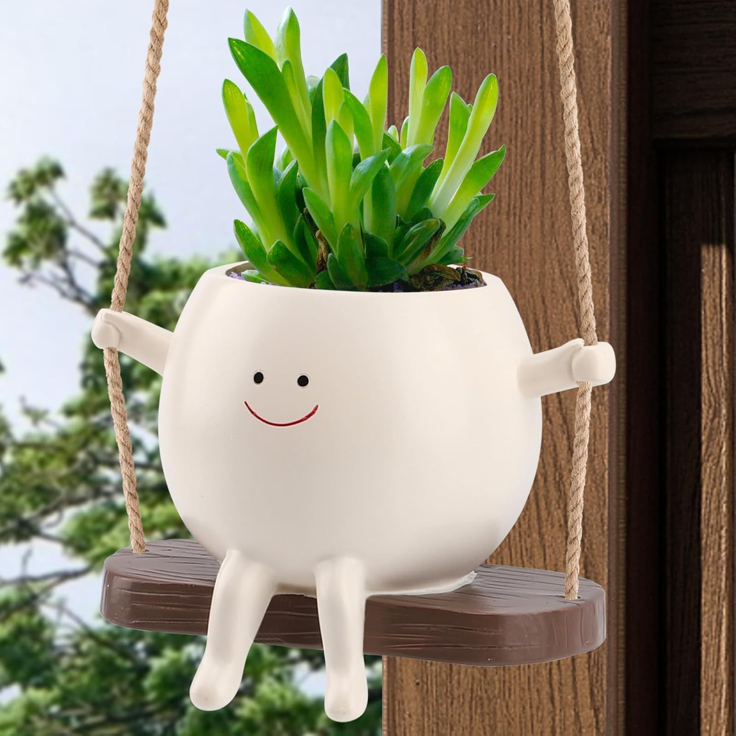 Plus Size Glossy Hanging Planter, Large Swing Smiley Face Planter Pot ...