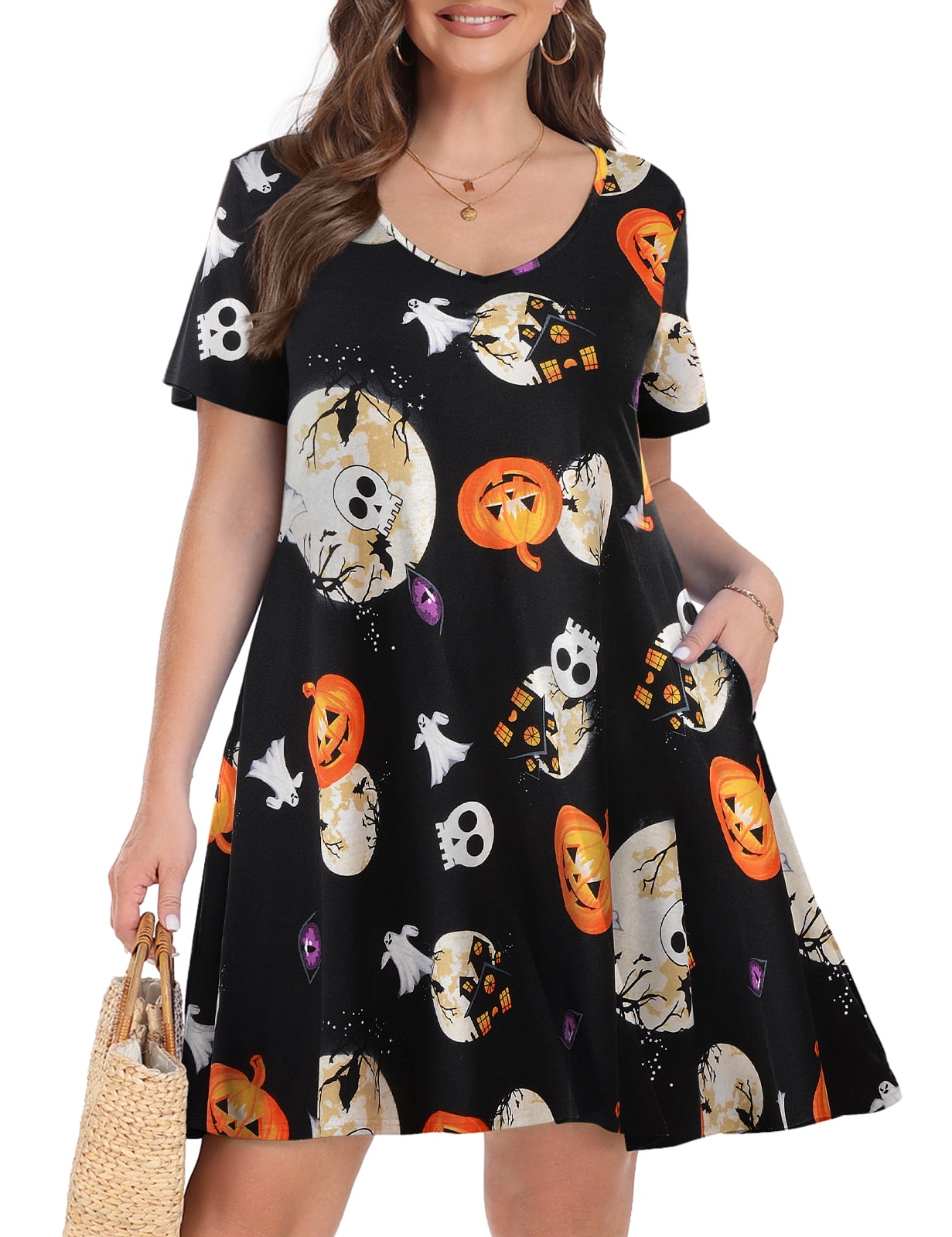 Plus Size Halloween 5X Dresses for Women, VEPKUL V Neck Casual Swing T ...