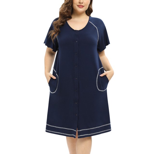 Plus Size House Dress for Women Button Front Housecoat Robe Duster ...
