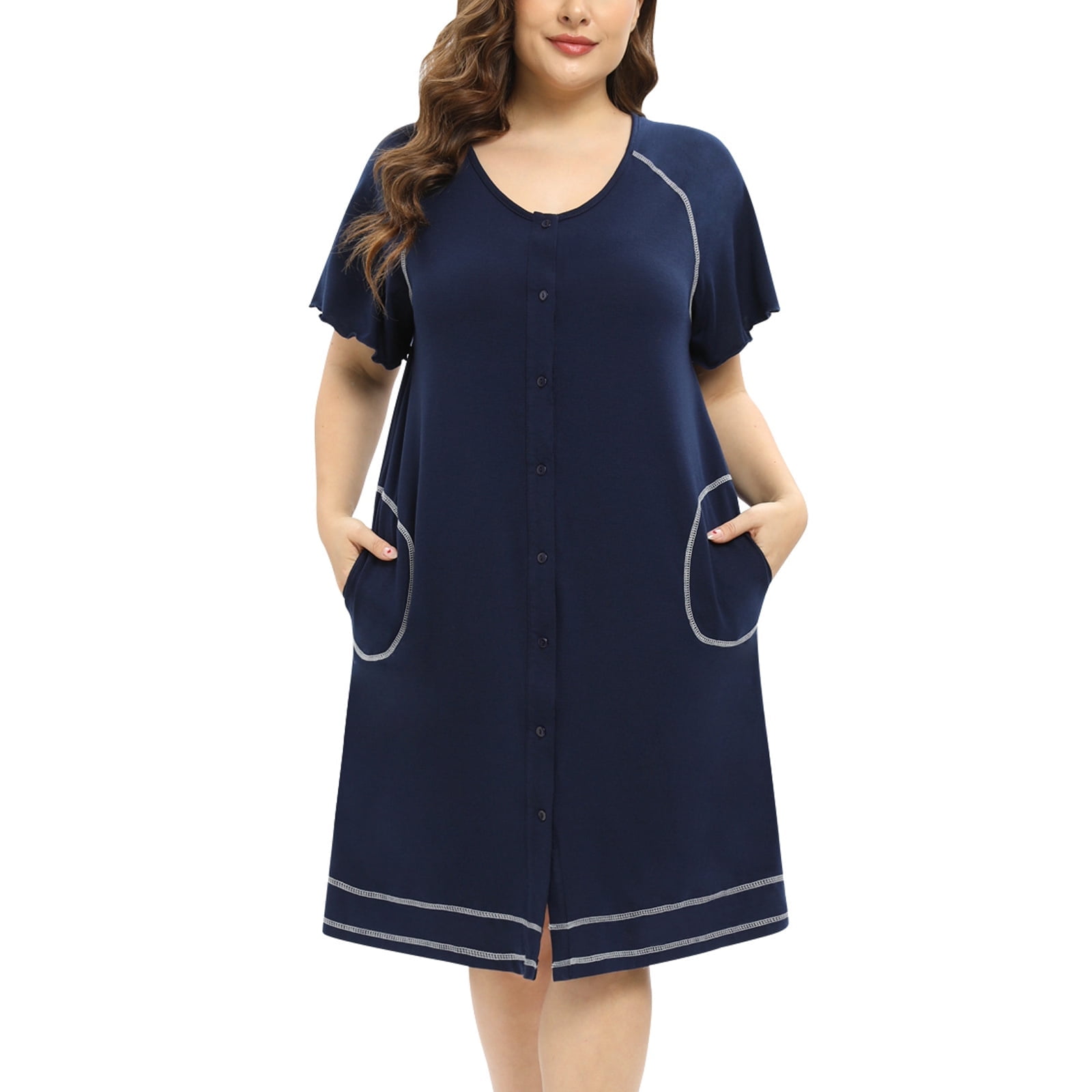 Plus Size House Dress for Women Button Front Housecoat Robe Duster ...