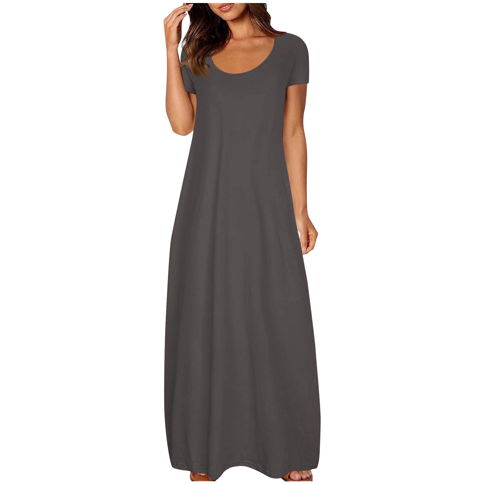 Plus Size House Dresses Business Casual Outfits Short Sleeve Round Neck ...