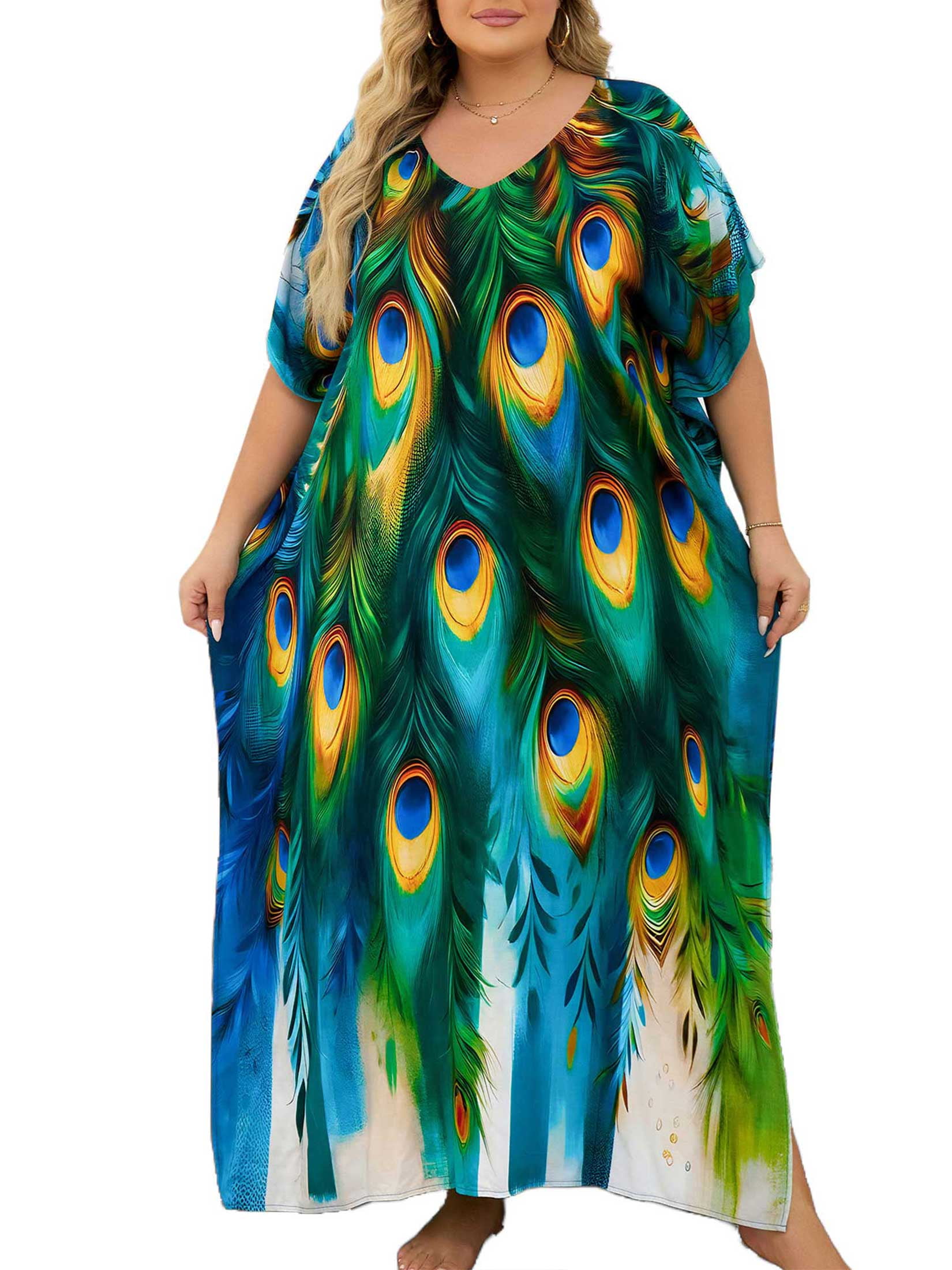Plus Size Kaftan Dresses for Women Maxi Beach Dress Loungewear Batwing Sleeve Caftans Long ...
