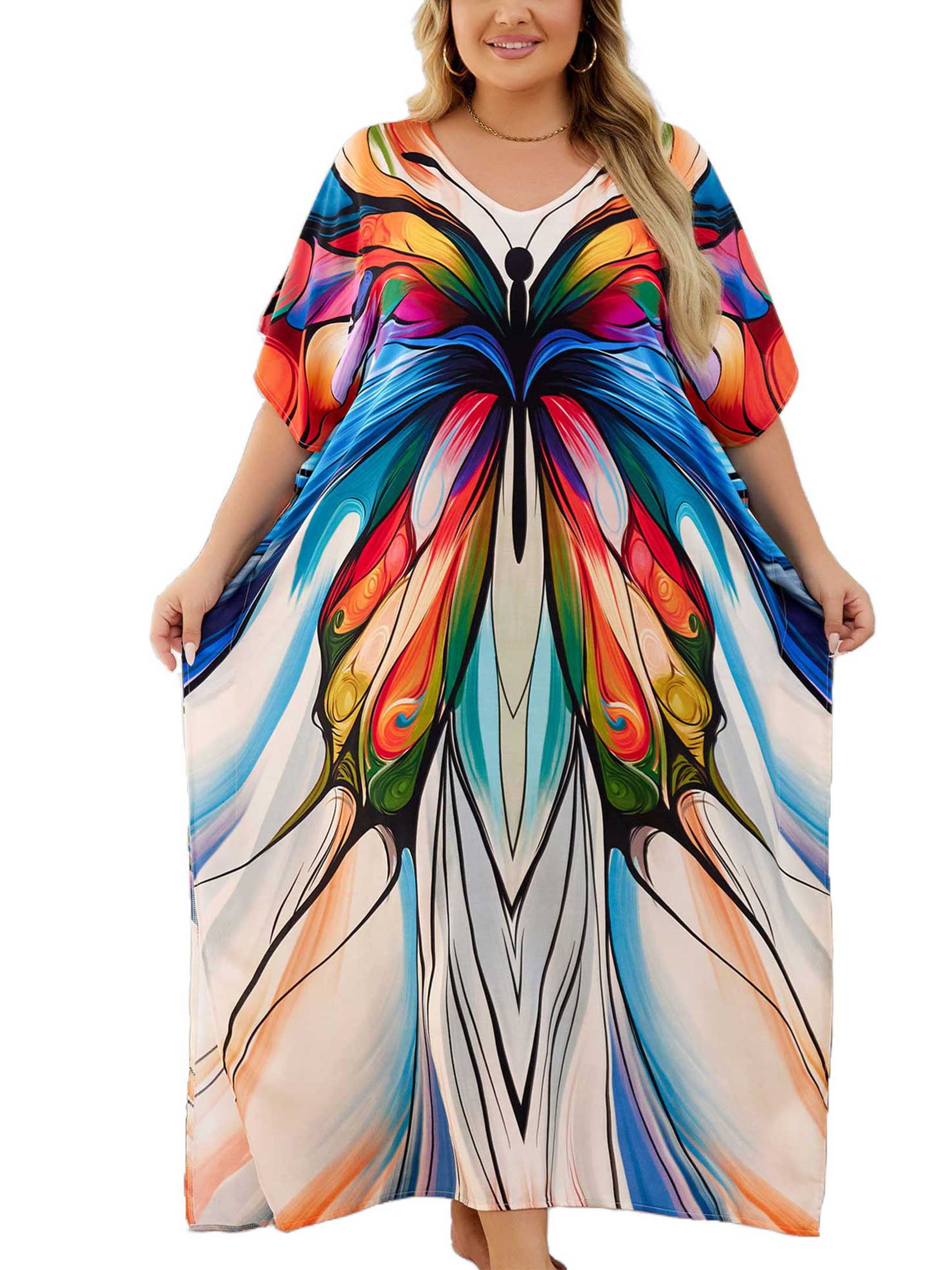 Plus Size Kaftan Dresses for Women Maxi Beach Dress Loungewear Batwing Sleeve Caftans Long ...
