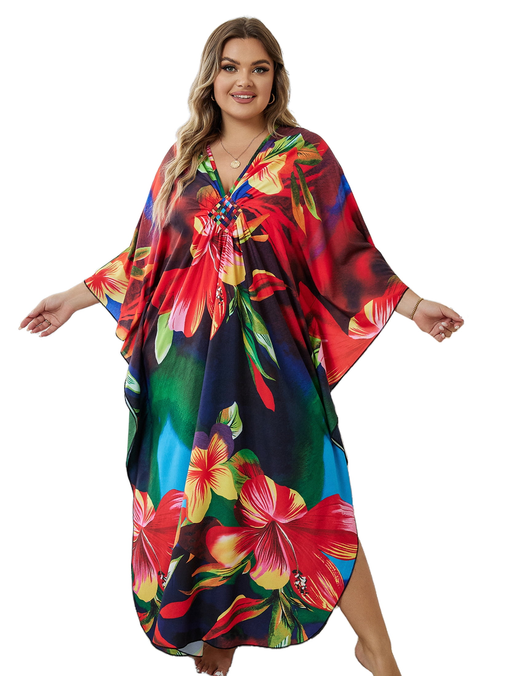 Plus Size Kaftan for Women Print Summer Caftan Loungewear Maxi Beach Dress Casual Housewear Over ...