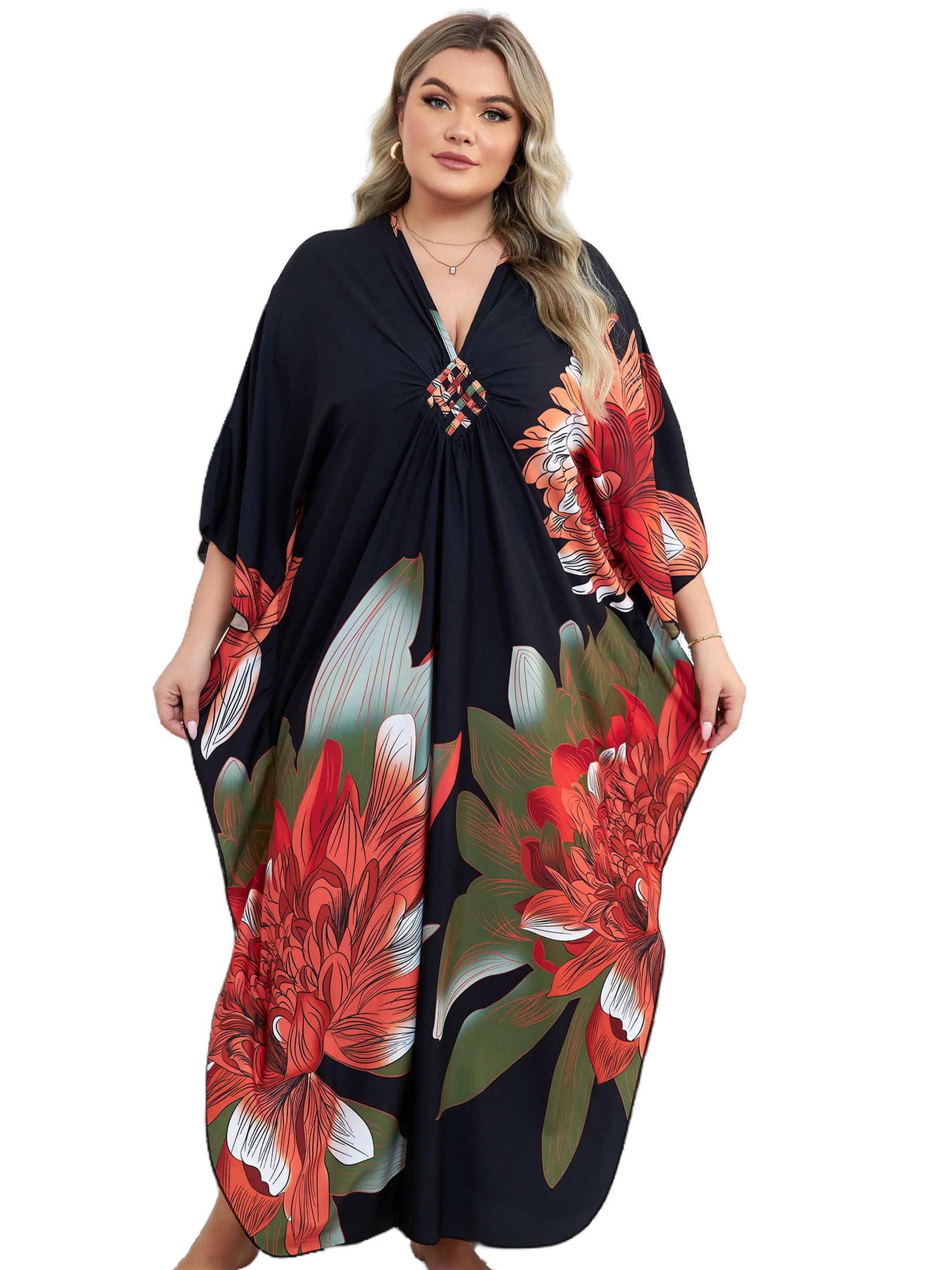 Plus Size Kaftan for Women Print Summer Caftan Loungewear Maxi Beach Dress Casual Housewear Over ...