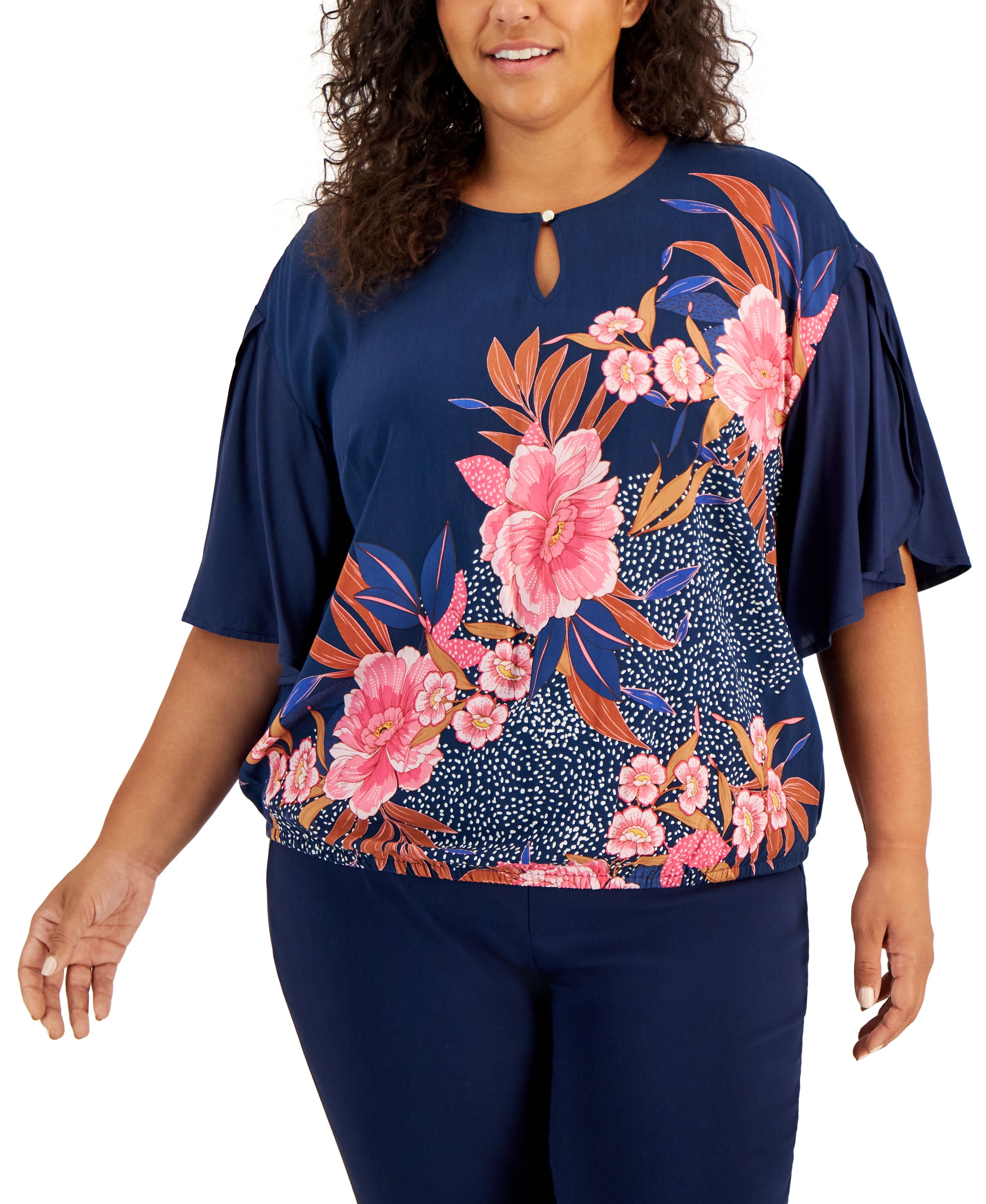 Plus Size Keyhole-Neck Floral Top Intrepid Combo 3X - Walmart.com