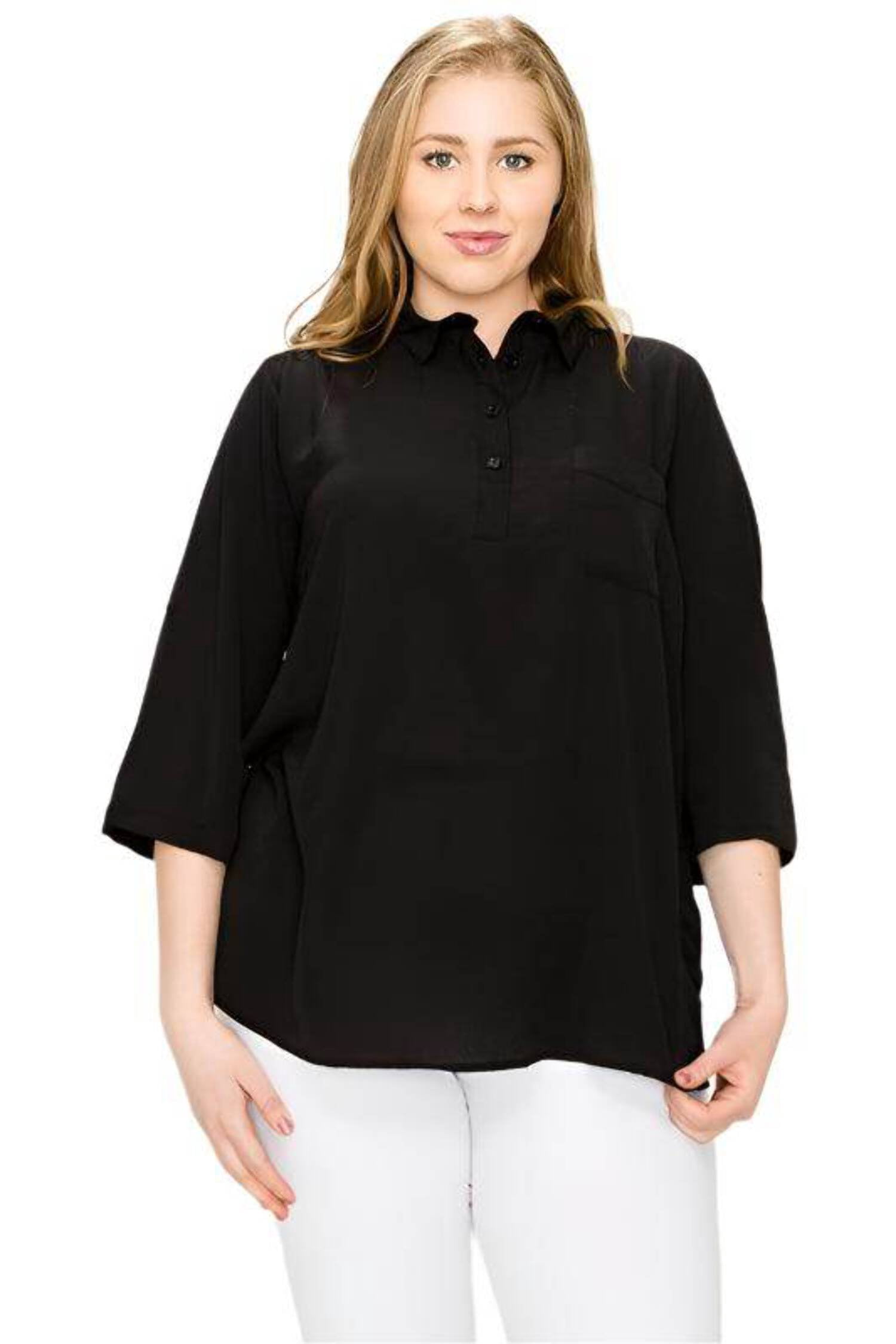 Plus Size Koshibo Roll Up Sleeve Top - Walmart.com