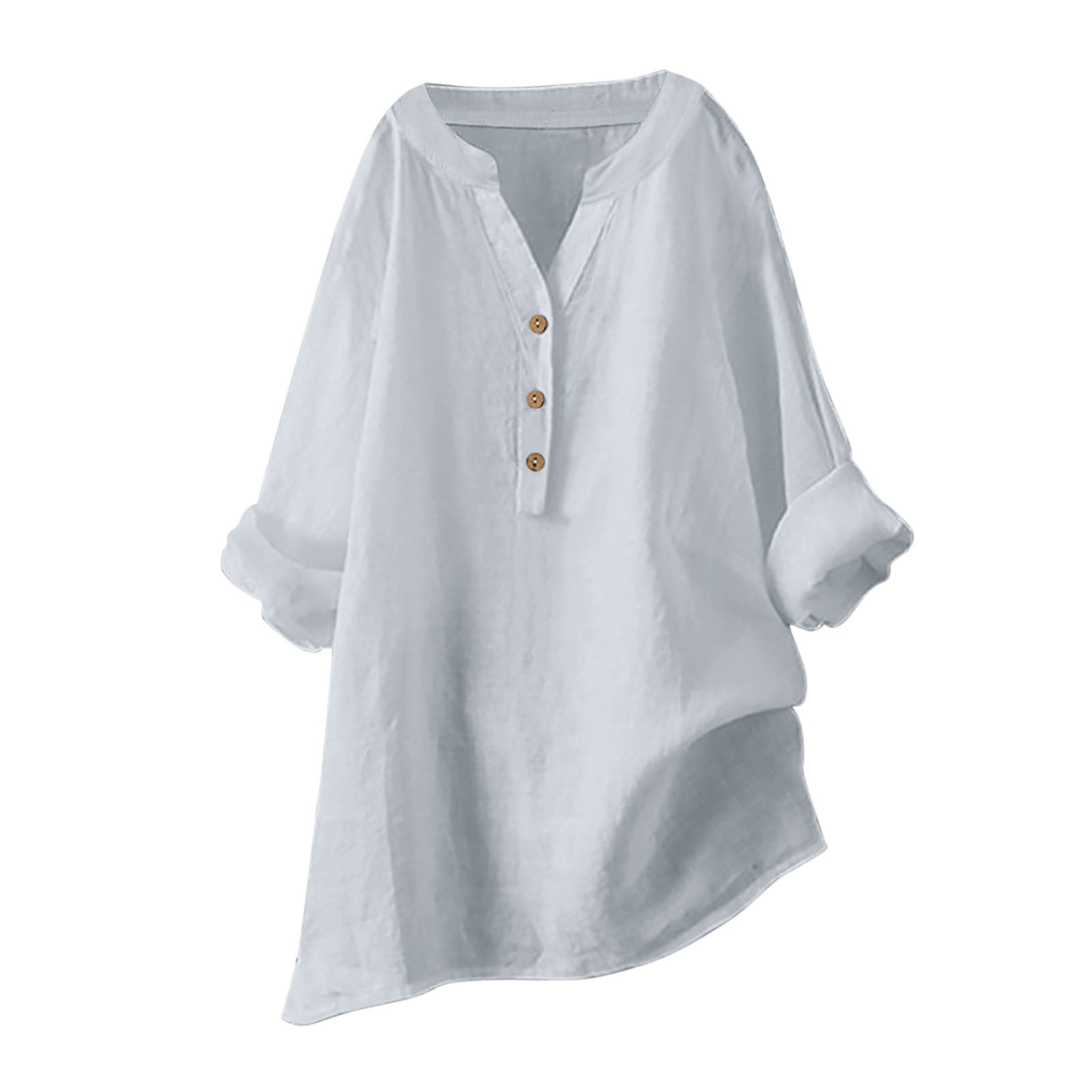 Plus Size Linen Shirts for Women 2025 Long Sleeve V Neck Button Loose ...