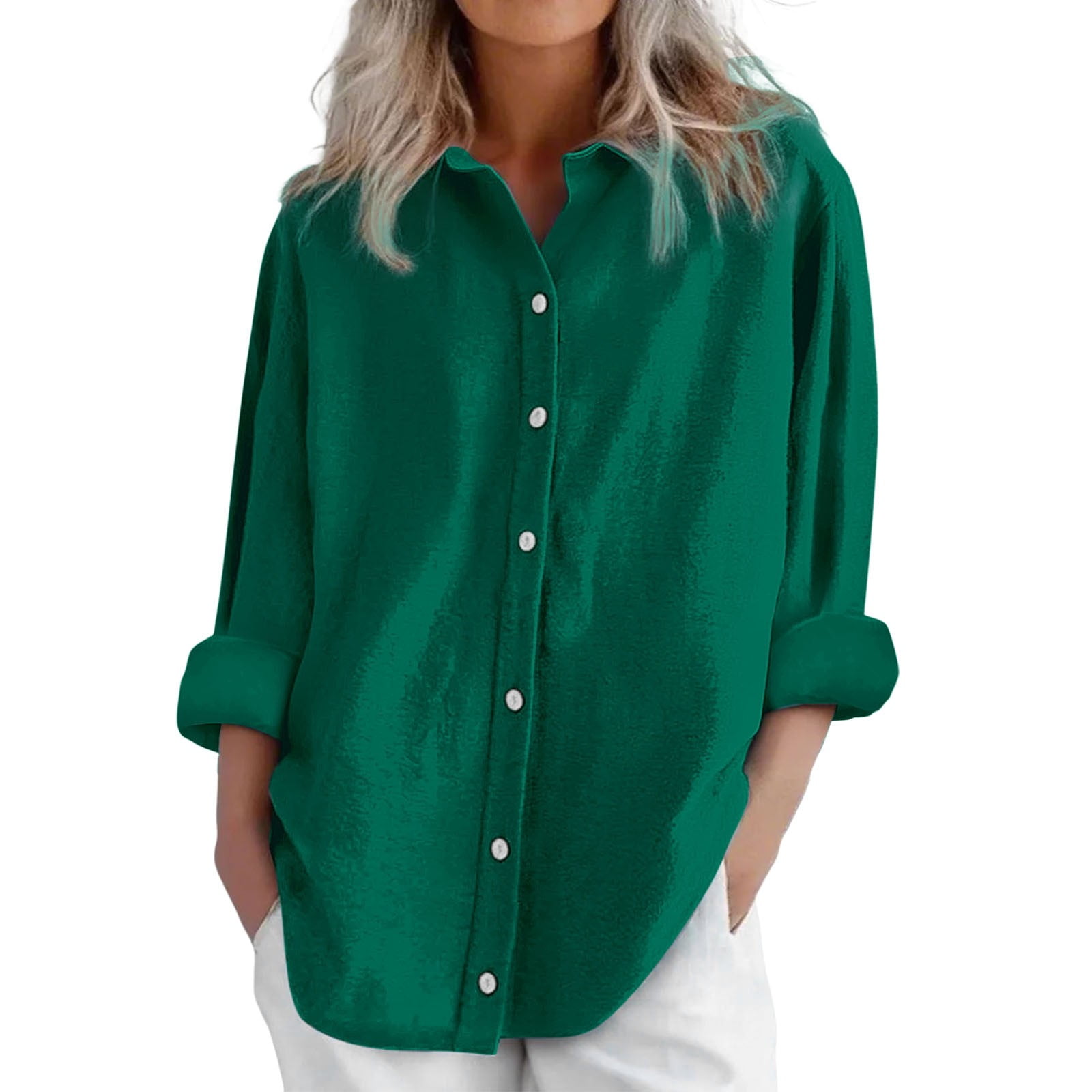 Plus Size Linen Shirts for Women Long Sleeve Button Up Shirts Loose Fit ...