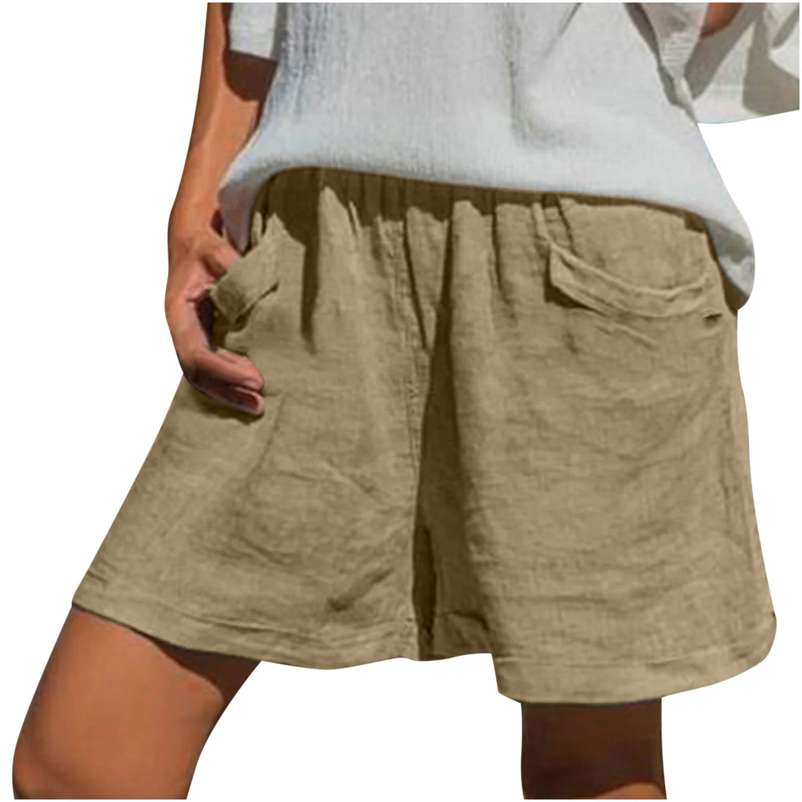 Plus Size Linen Shorts for Women Casual Summer Elastic Waist Loose ...