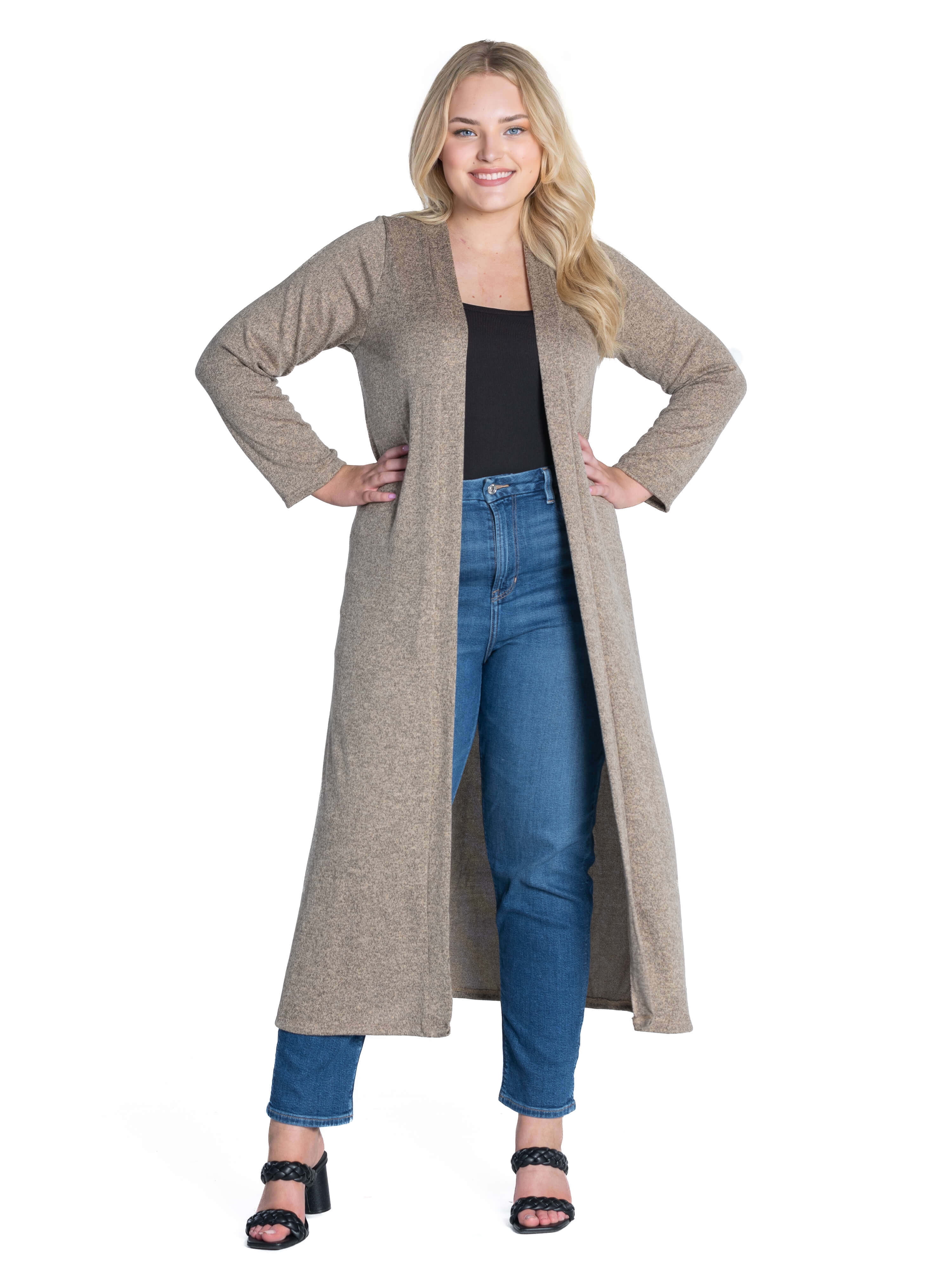 Plus Size Long Duster Open Front Knit Cardigan - Walmart.com