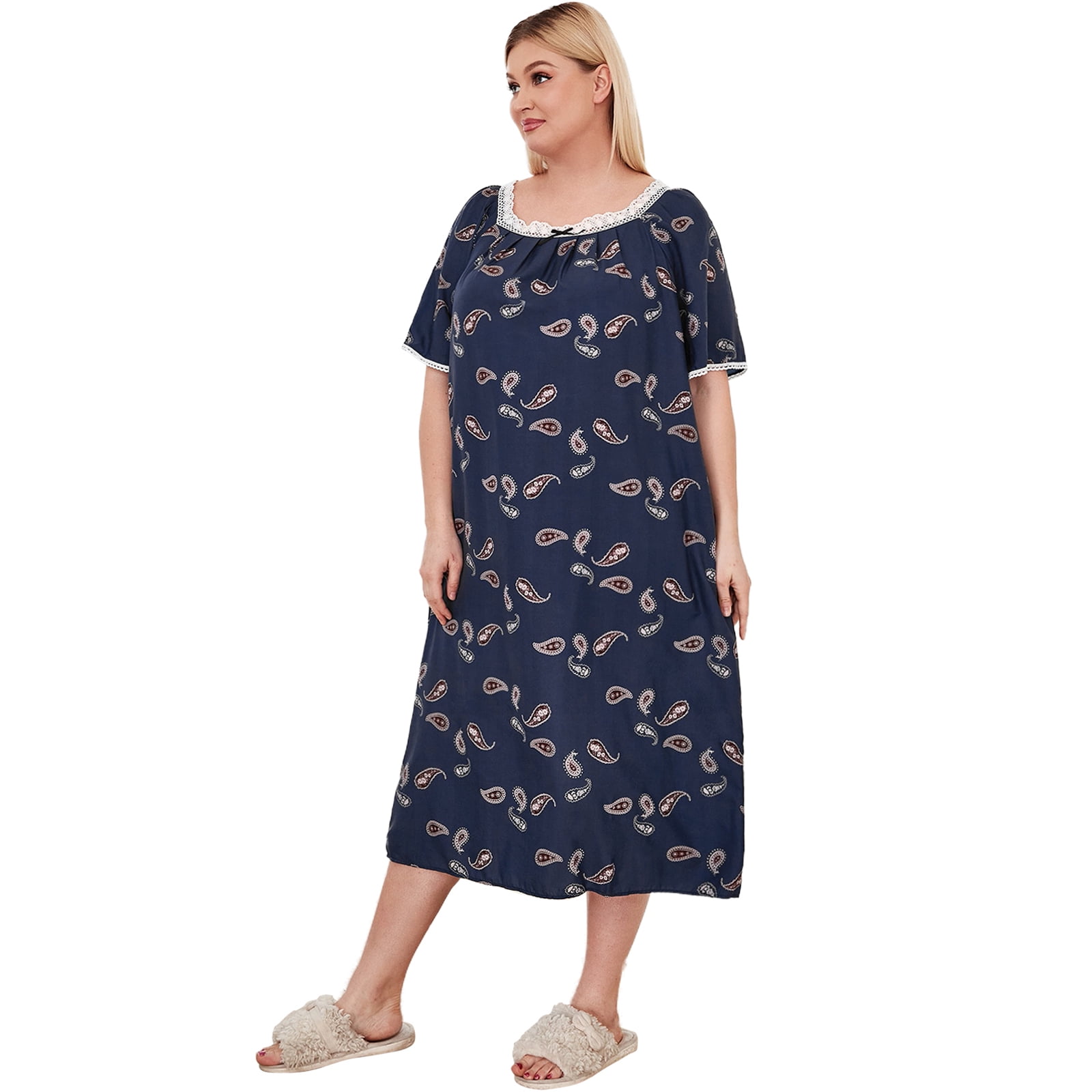 Plus Size Long Nightgown Women's Square Neck Loungewear Oversized ...