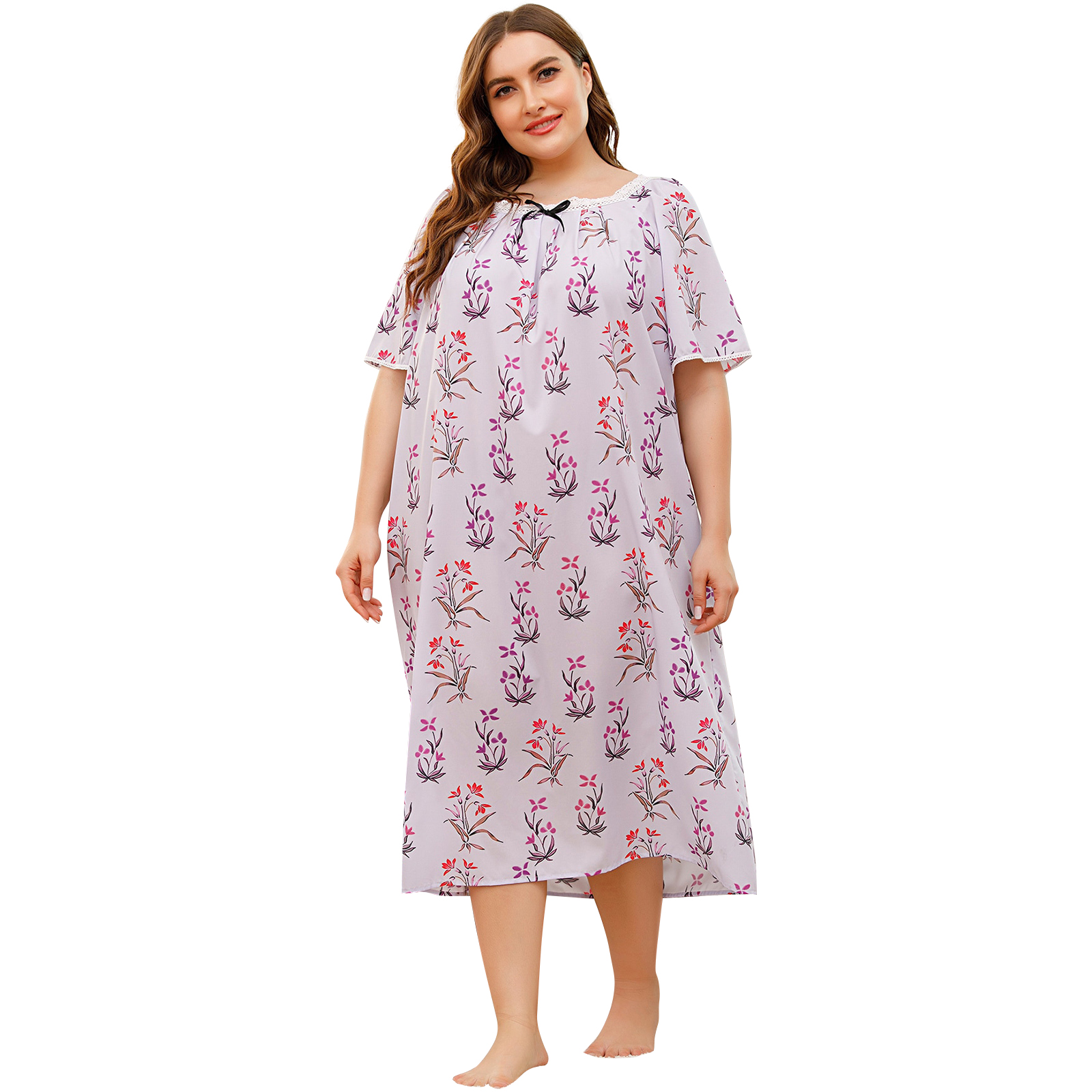 Plus Size Long Nightgown Women's Square Neck Loungewear Oversized ...
