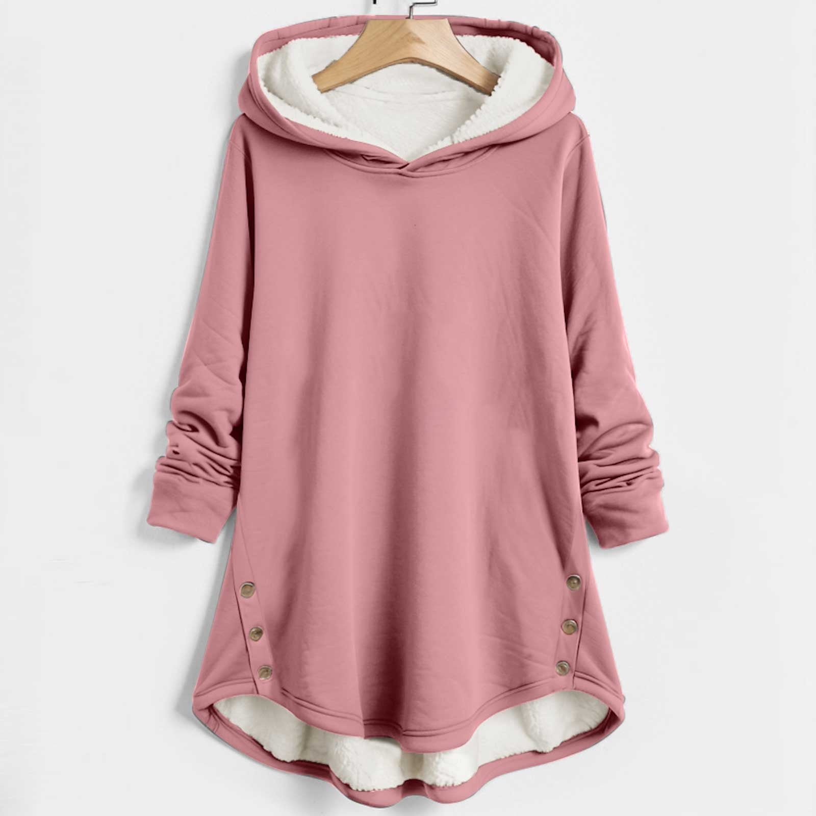 Plus Size Long Thermal Hoodie Sweater Tops with Sherpa Fleece Lined ...