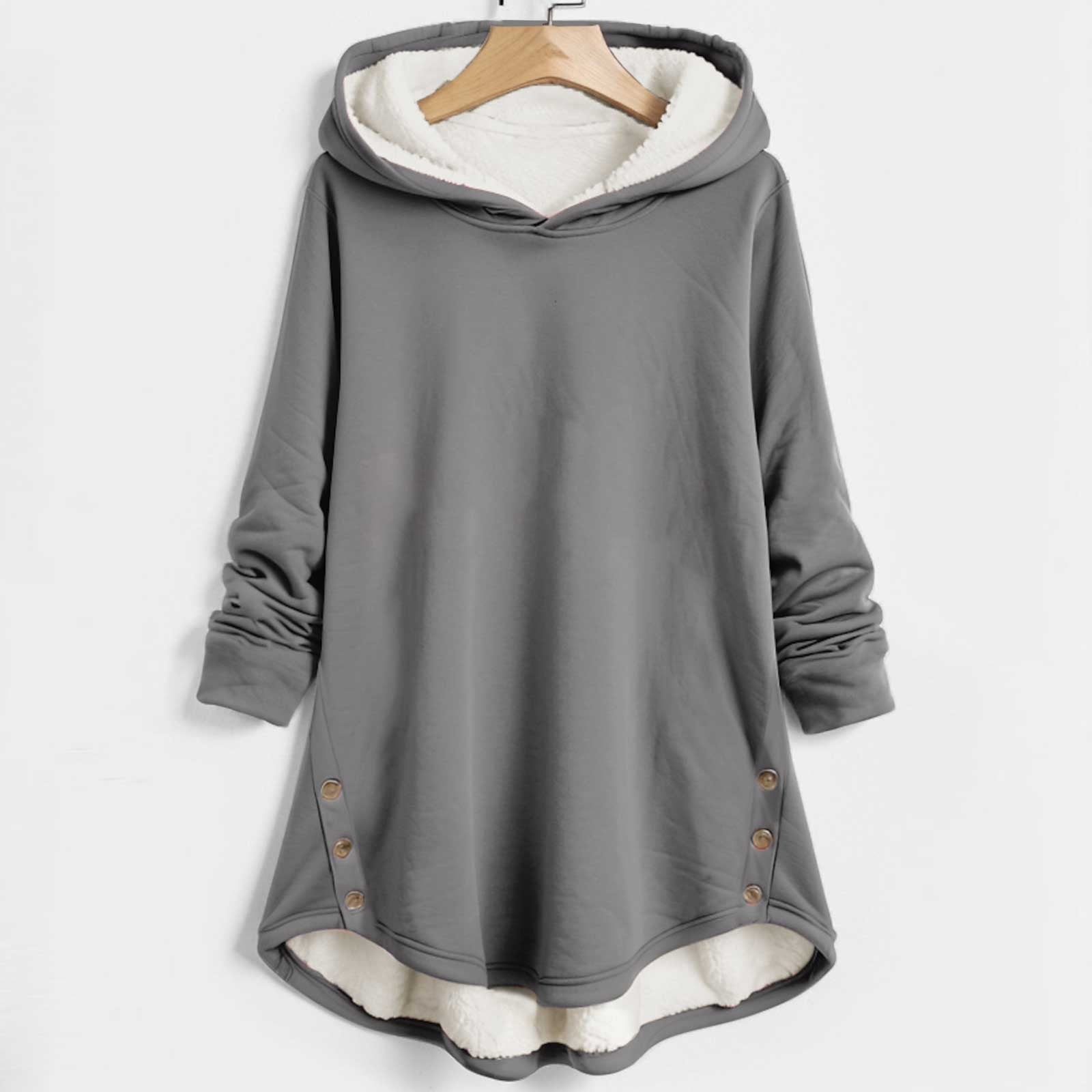 Plus Size Long Thermal Hoodie Sweater Tops with Sherpa Fleece Lined ...