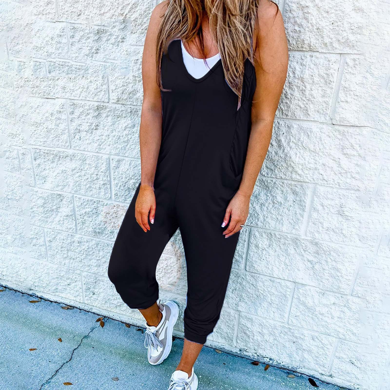 Plus Size Loose Fit Rompers,Casual Summer Plus Size Spaghetti Strap ...