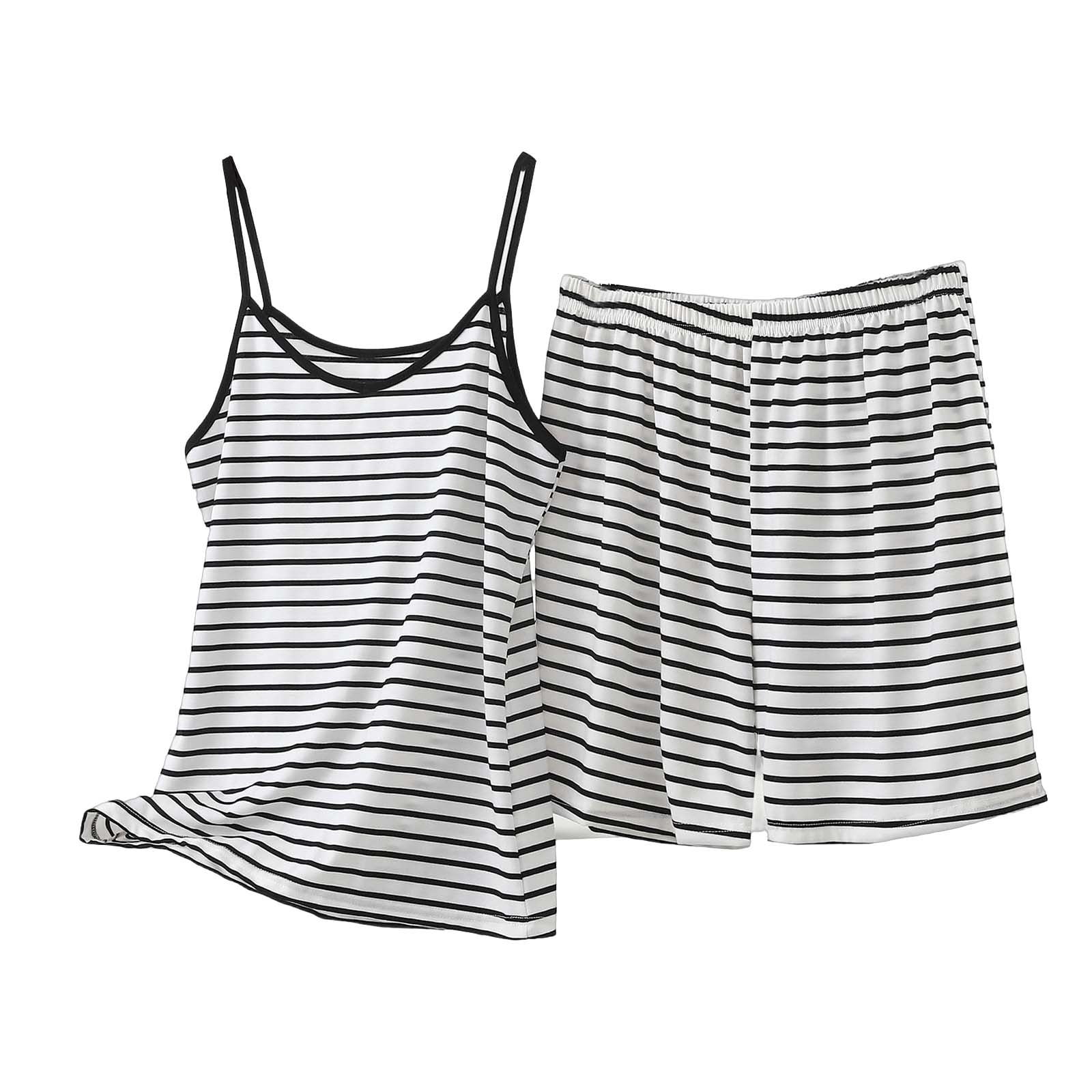Plus Size Lounge Sets for Women Sleeveless V Neck Striped Top and ...