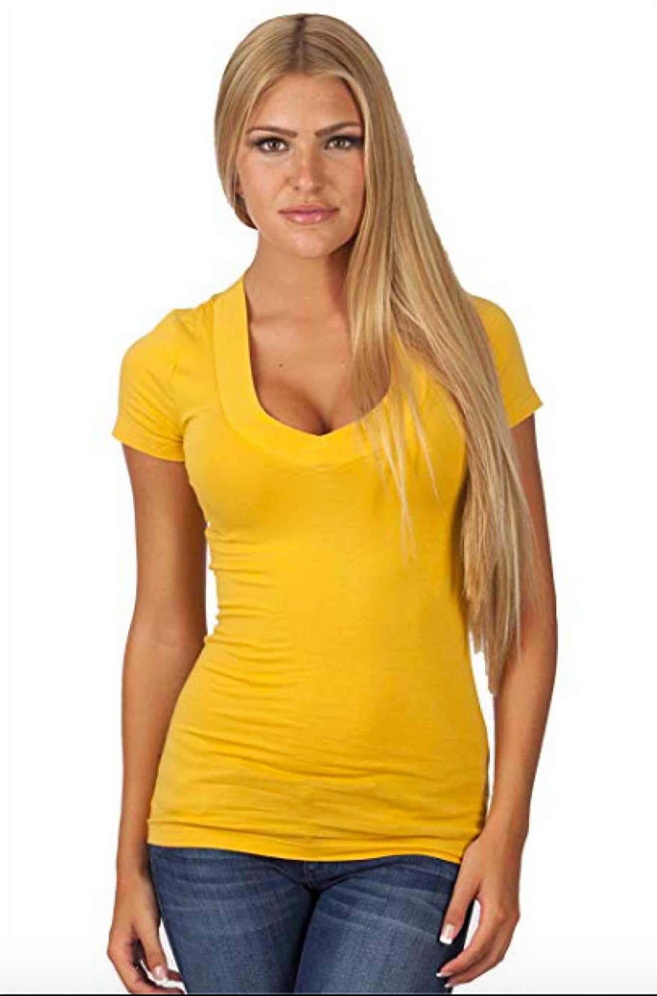 Plus Size Low-Cut Cleavage Wide Band V-Neck T-Shirt Short Sleeve Tee ...