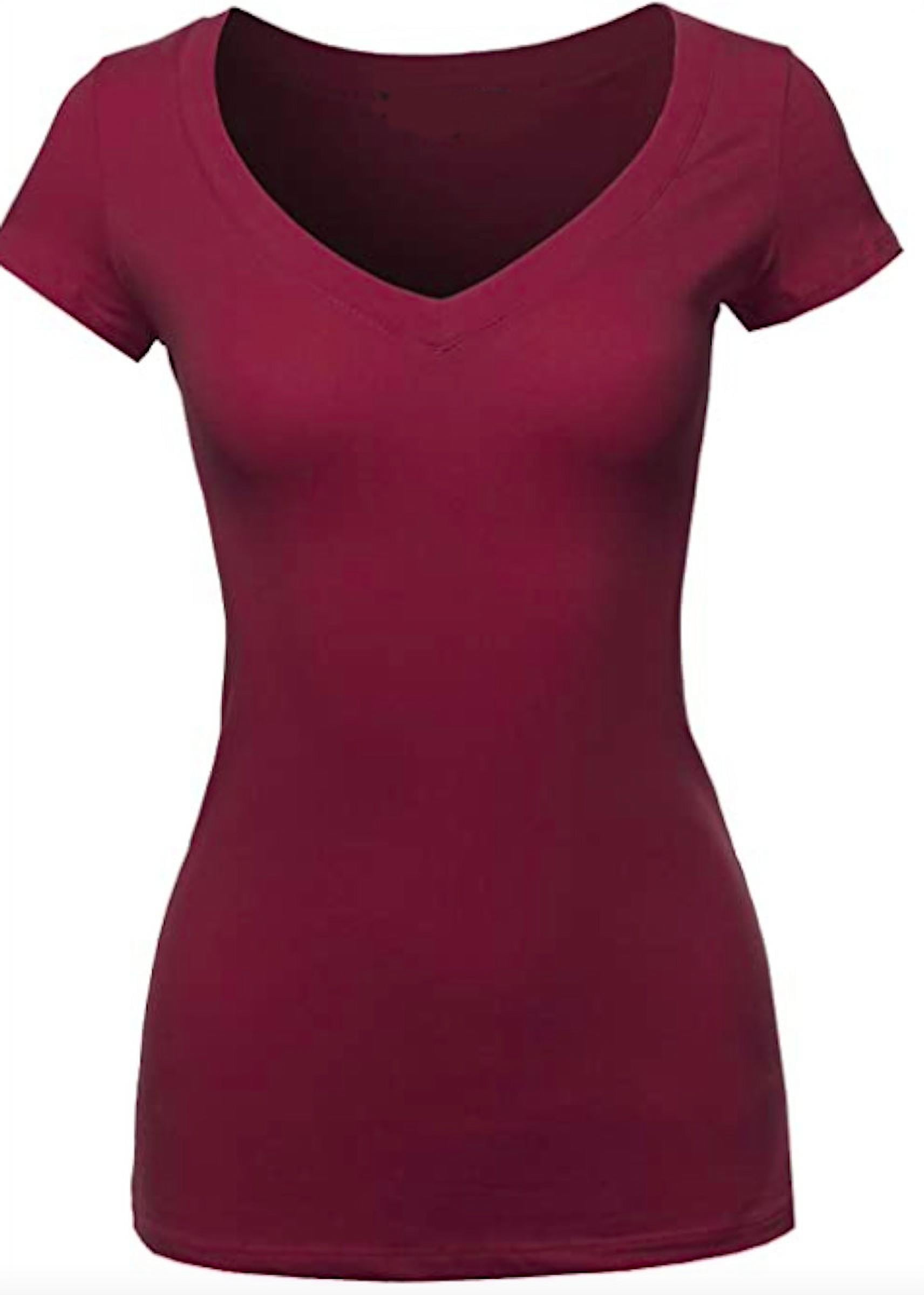 Plus Size Low-Cut Cleavage Wide Band V-Neck T-Shirt Short Sleeve Tee ...