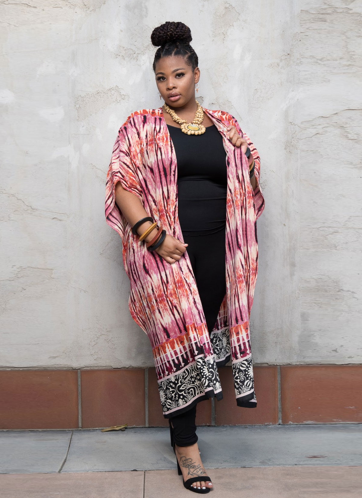 Plus Size Maroon Tye Dye Maxi Kimono Duster With Side Slits - Walmart.com