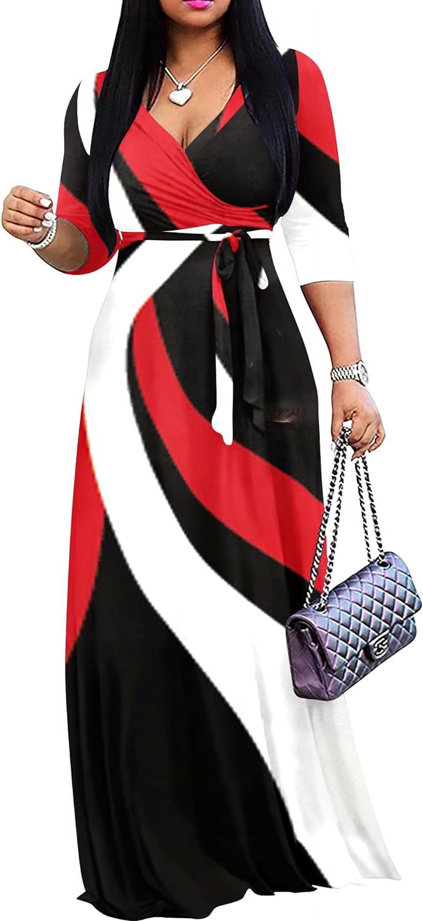 Plus Size Maxi Dress for Women Casual Summer Sundress V-Neck 3/4 Sleeve ...