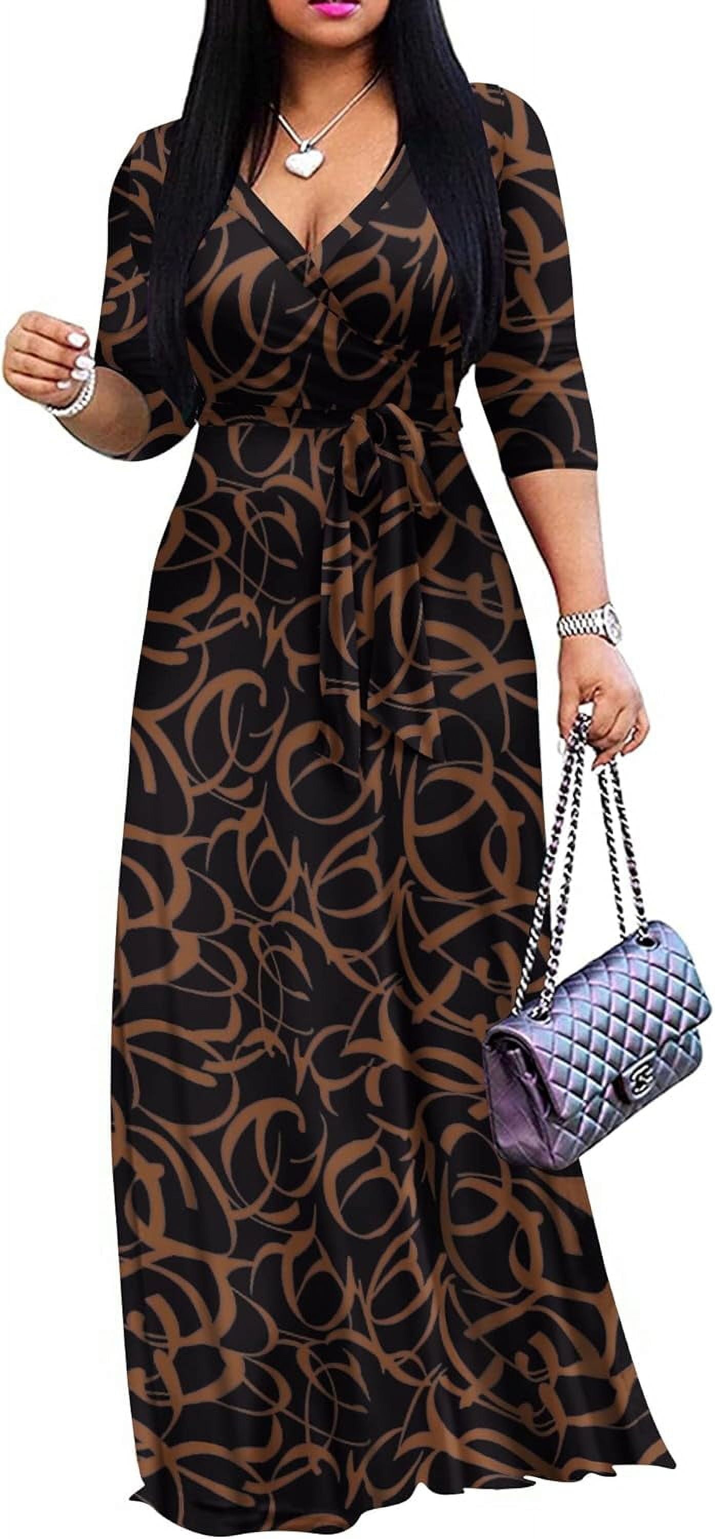 Plus Size Maxi Dress for Women Casual Summer Sundress V-Neck 3/4 Sleeve ...