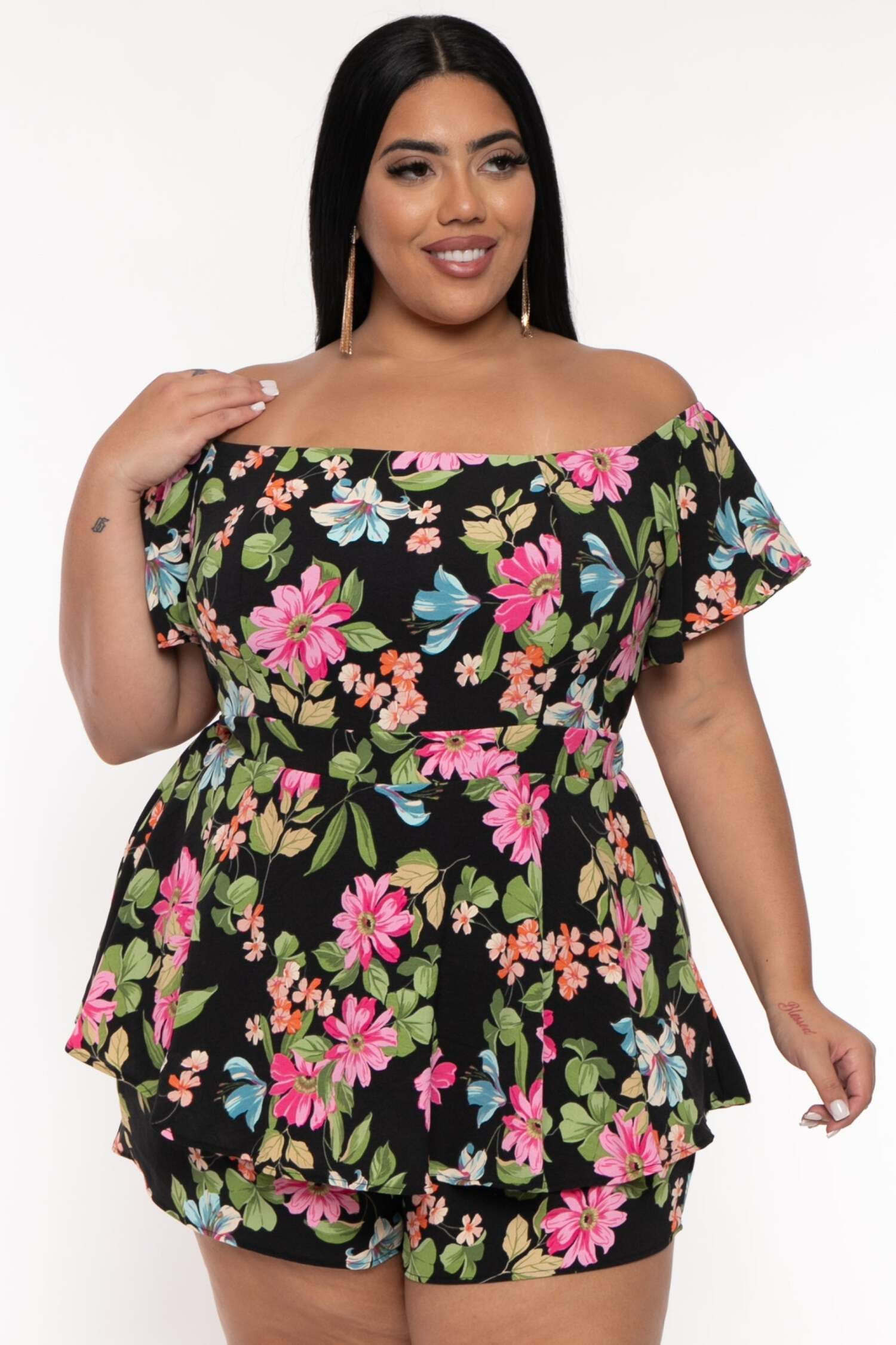 Plus Size Maya Floral Romper - Black - Walmart.com
