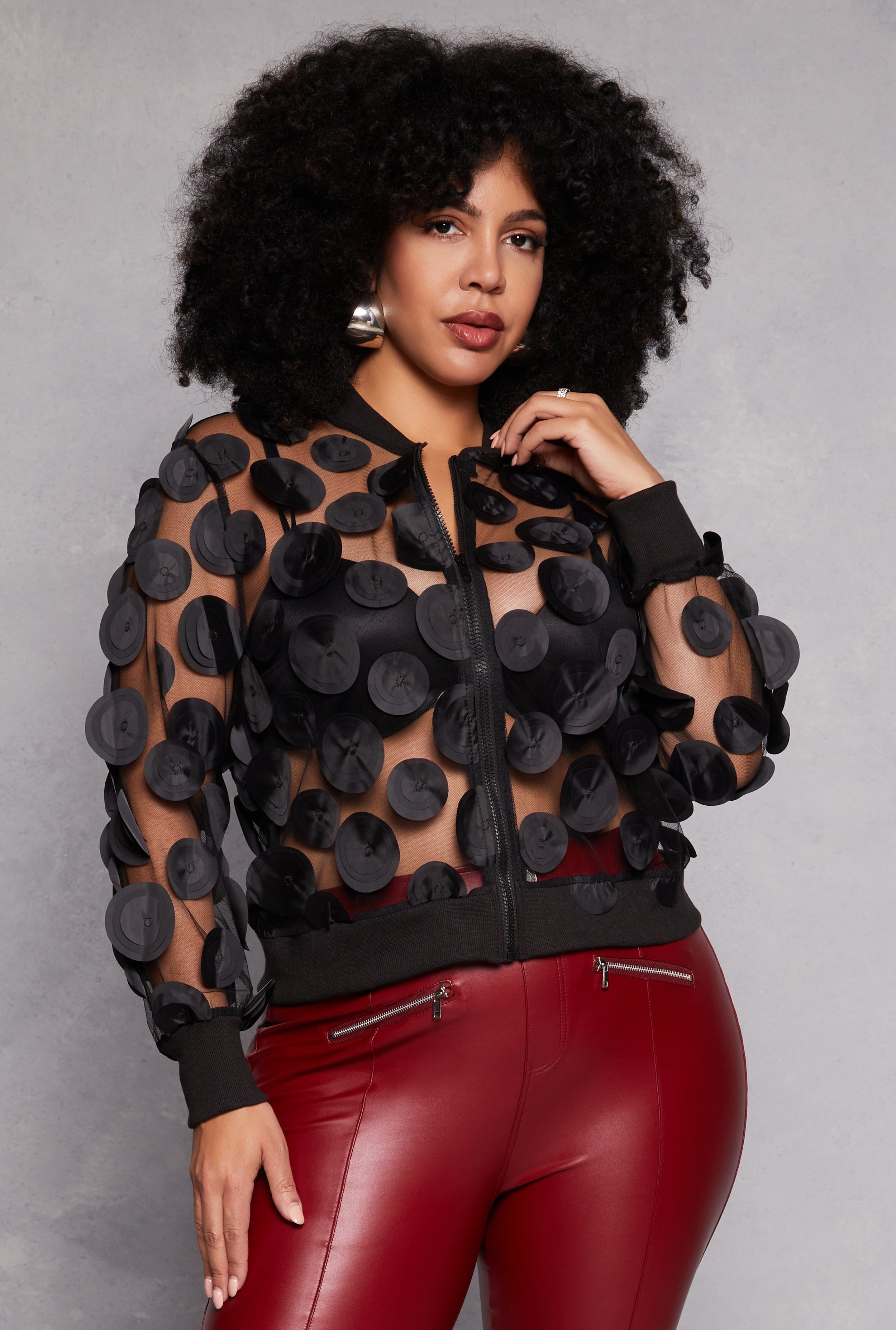 Plus Size Mesh Shadow Circle Bomber Jacket - Walmart.com
