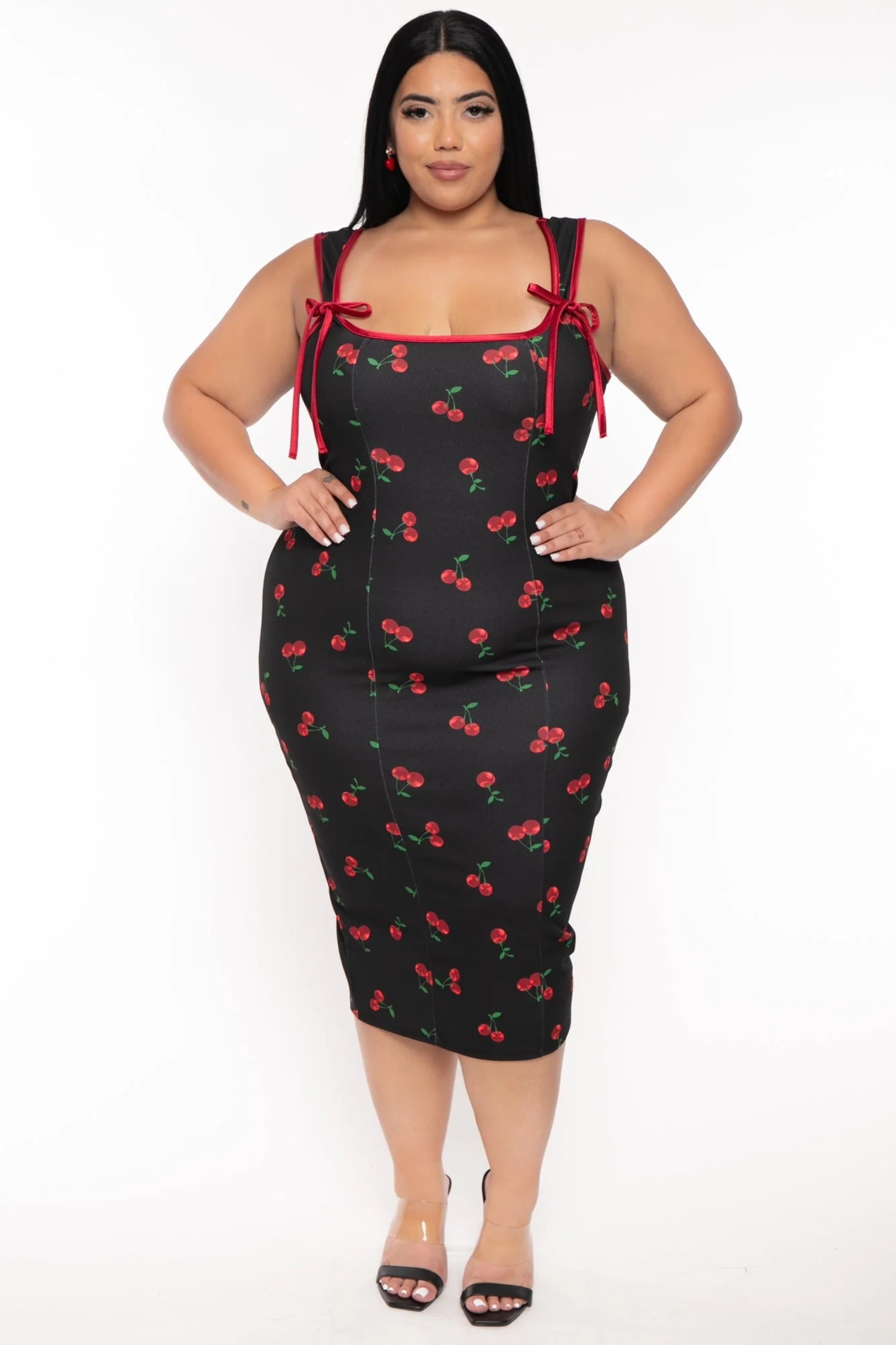 Plus Size Mirsa Cherry Midi Dress- Black - Walmart.com