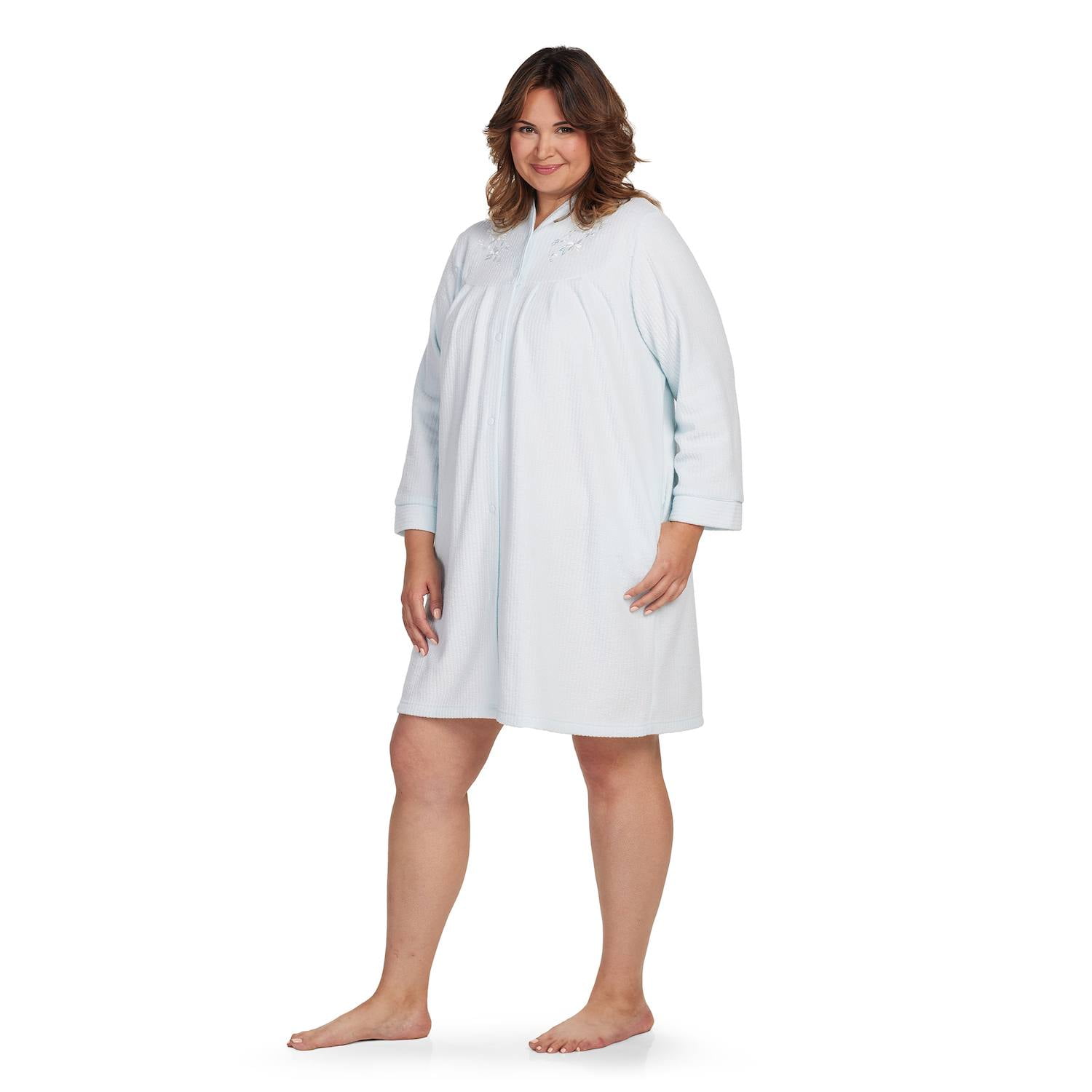 Plus Size Miss Elaine Essentials Brushed Back Terry Short Snap Robe ...