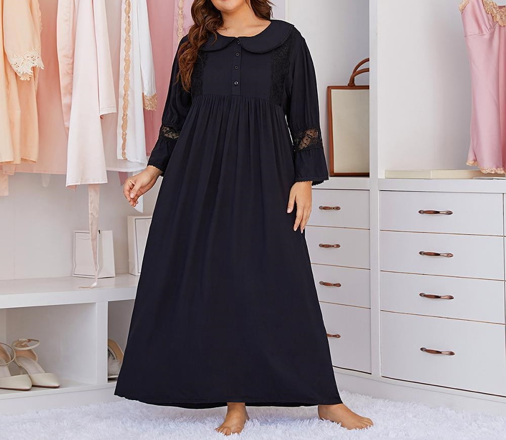 Plus Size Nightgown Women's Lace Long Sleeve Nightshirts Soft Oversize ...