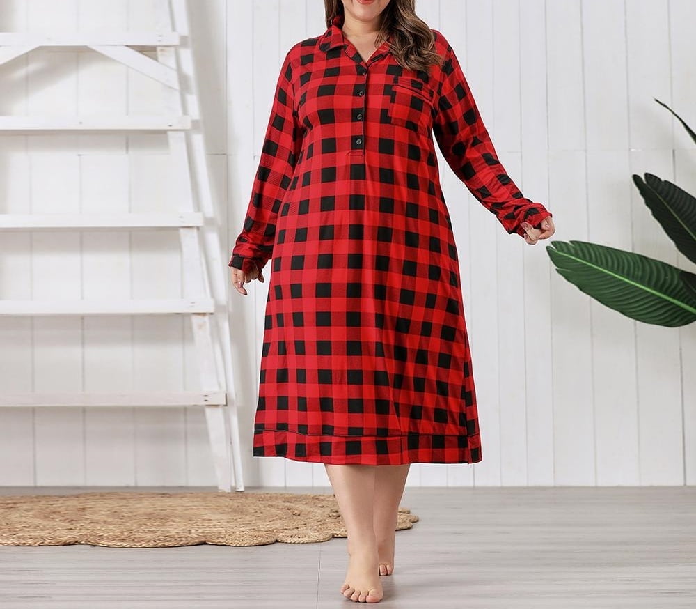 Plus Size Nightgown Women's Long Sleeve Nightshirts with Pockects Soft ...