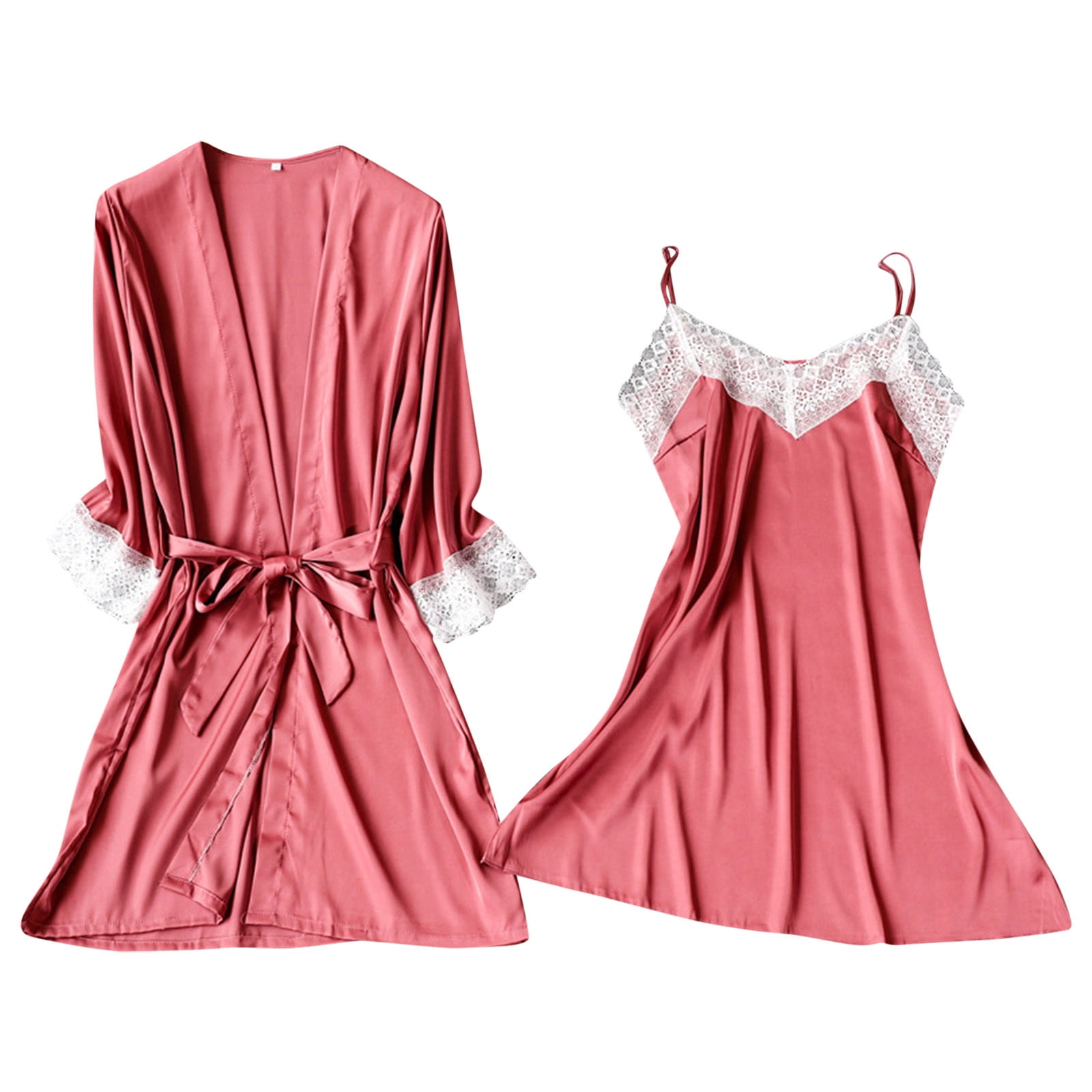 Plus Size Nightgowns Lace Solid Color Suspender Long Sleeved Gown Suit