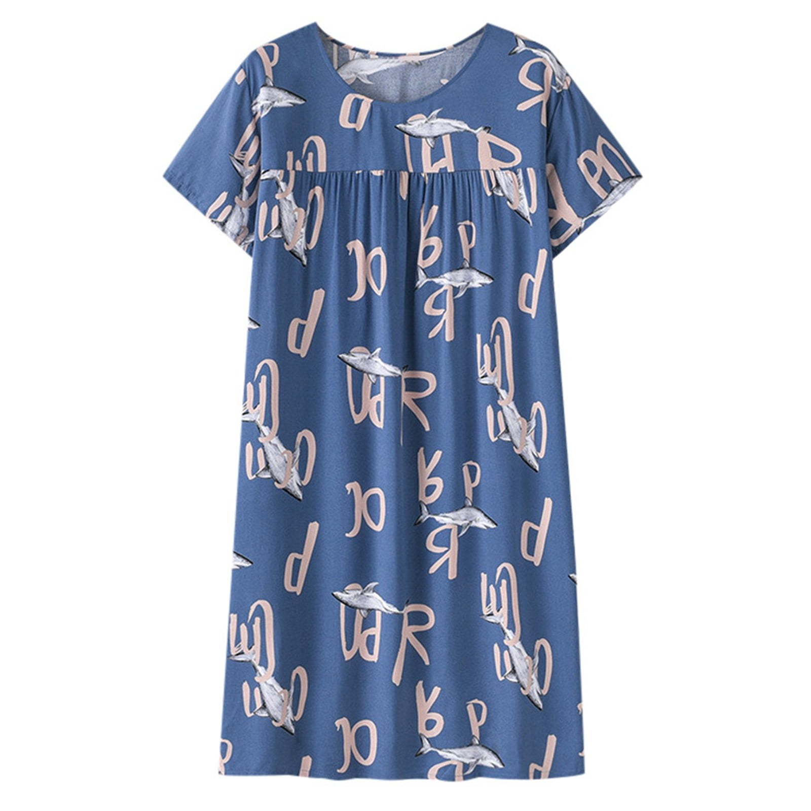 Plus Size Nightgowns Silk Sleep Shirts For Women Crew Neck Nightshirts ...