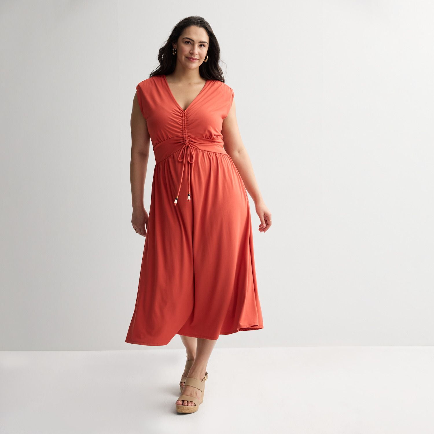 Plus Size Nine West Cinched Waist Midaxi Dress Color: Autumn Tree Size ...