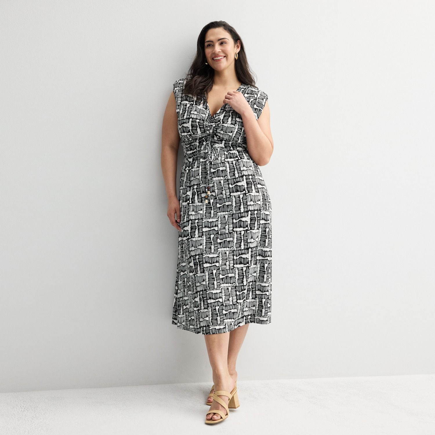 Plus Size Nine West Cinched Waist Midaxi Dress Color: Black Bamboo ...