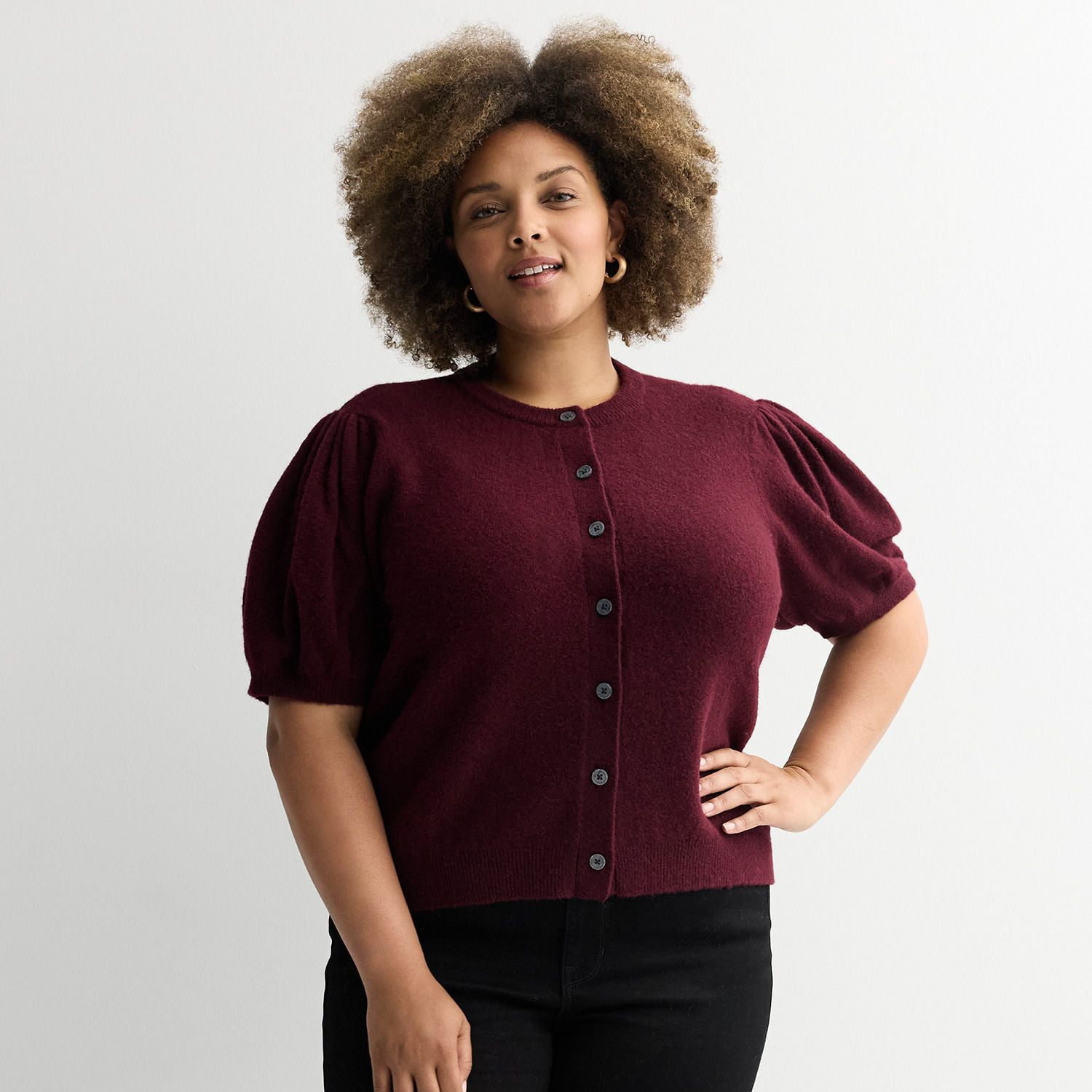 Plus Size Nine West Knitted Sweater Color: Maddie Plum Size: 4X ...