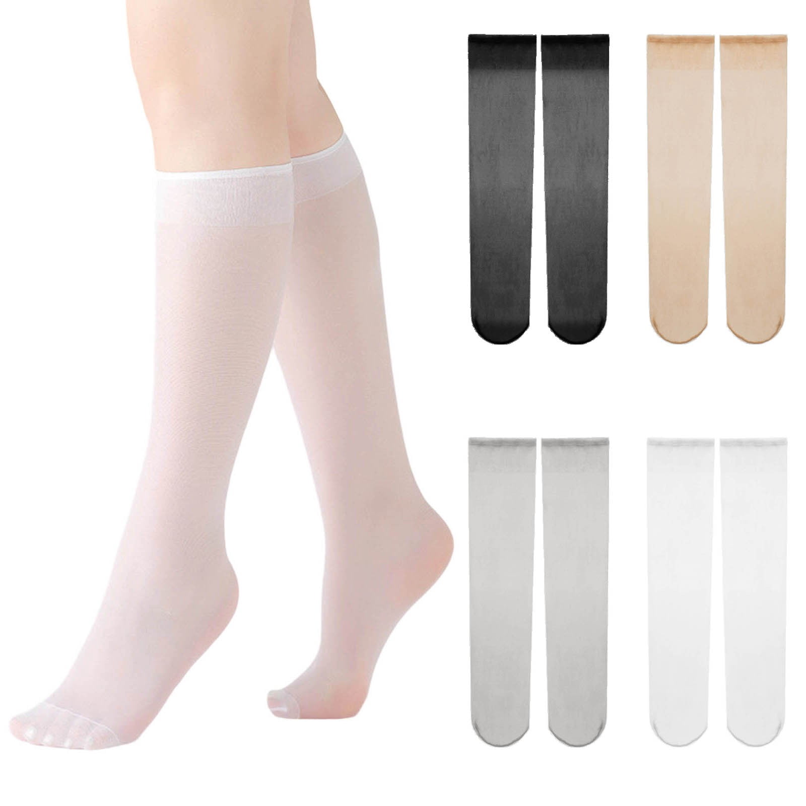 Plus Size Knee High Socks Sheer Thin Mid Calf Stockings High Elastic ...