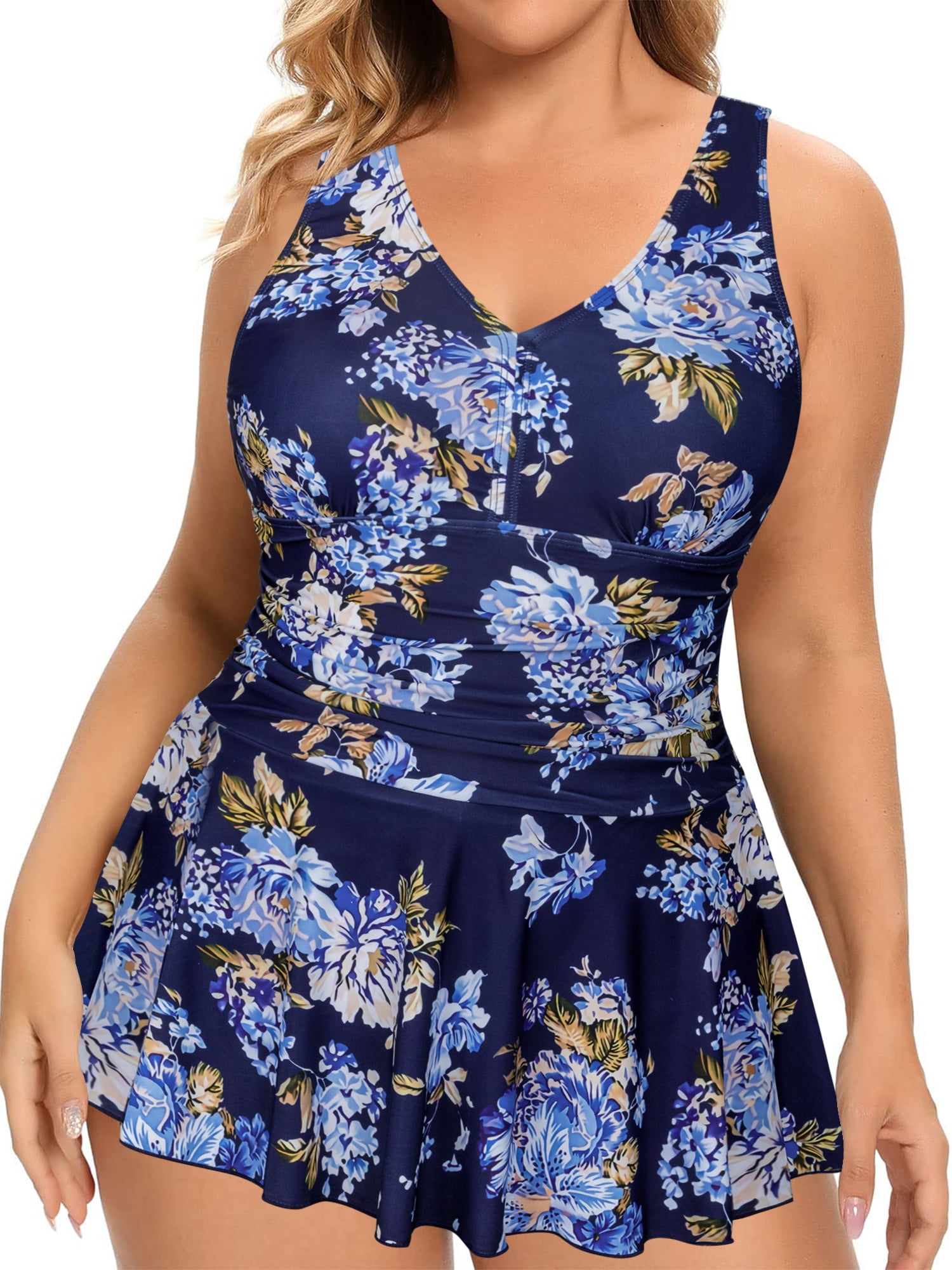 Plus Size One Piece Bathing Suit For Women Floral Swim Dress Tummy