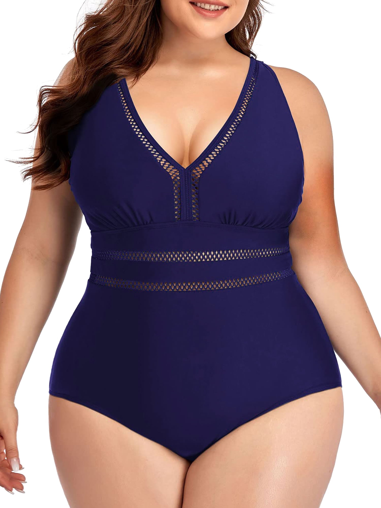 Plus Size One Piece Swimsuits For Women Mesh High Cut Bathing Suits V