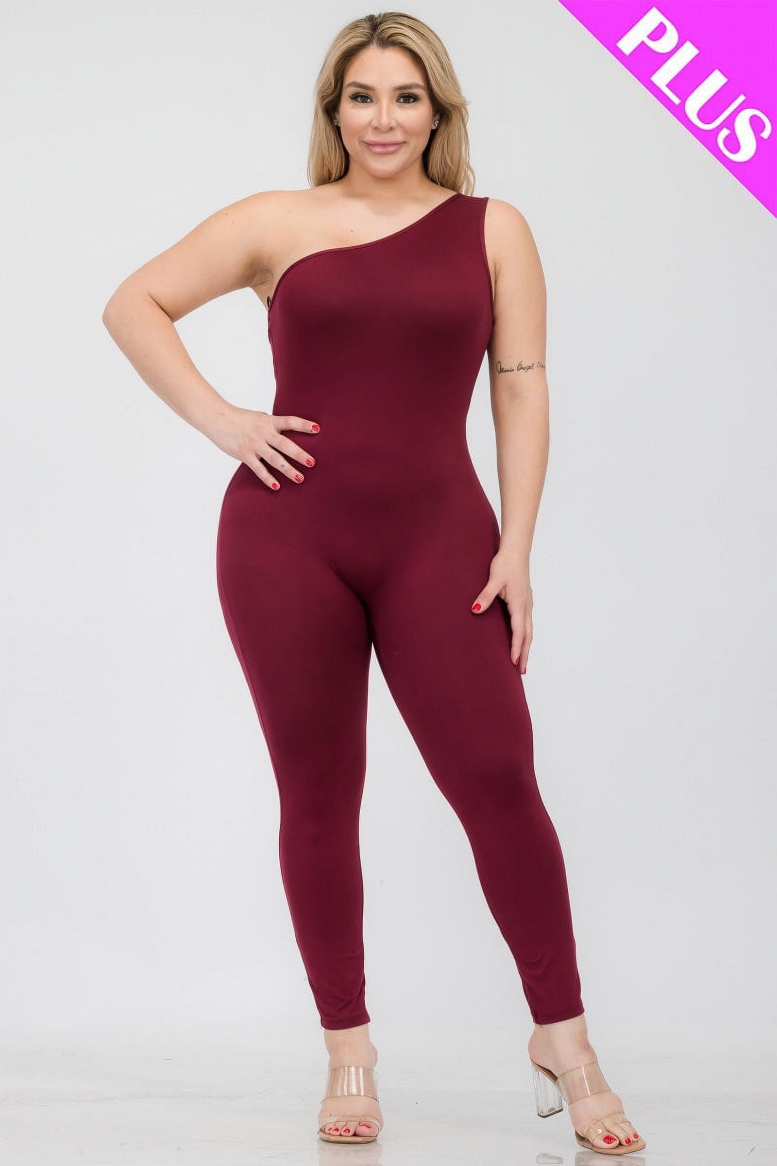 Plus Size One Shoulder Solid Color Jumpsuit - Walmart.com